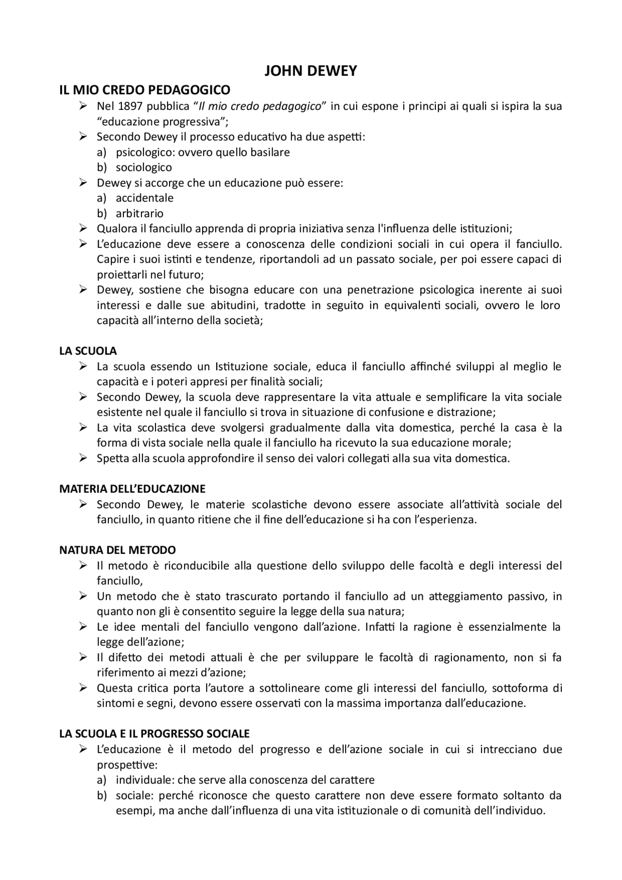 Pedagogia Vita E Opere Di John Dewey Docsity