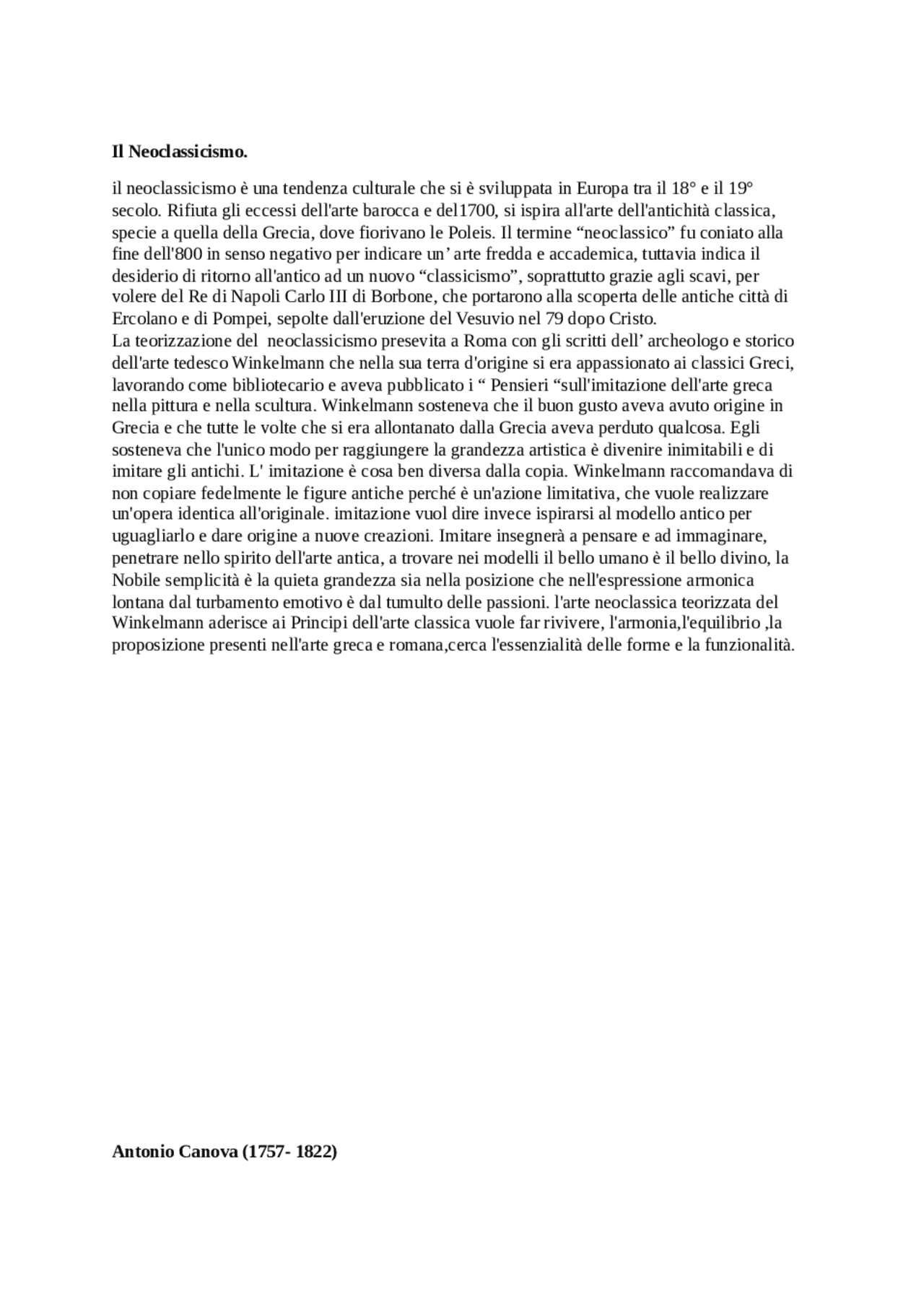 Neoclassicismo Arte Al Liceo Classico Docsity