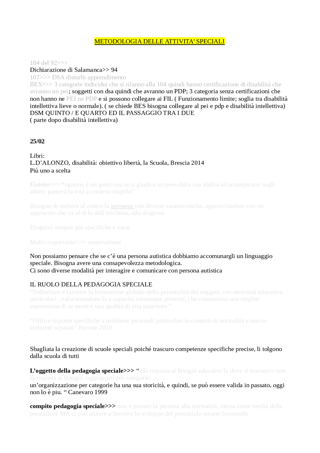 Metodologia Delle Attivita Formative E Speciali Docsity