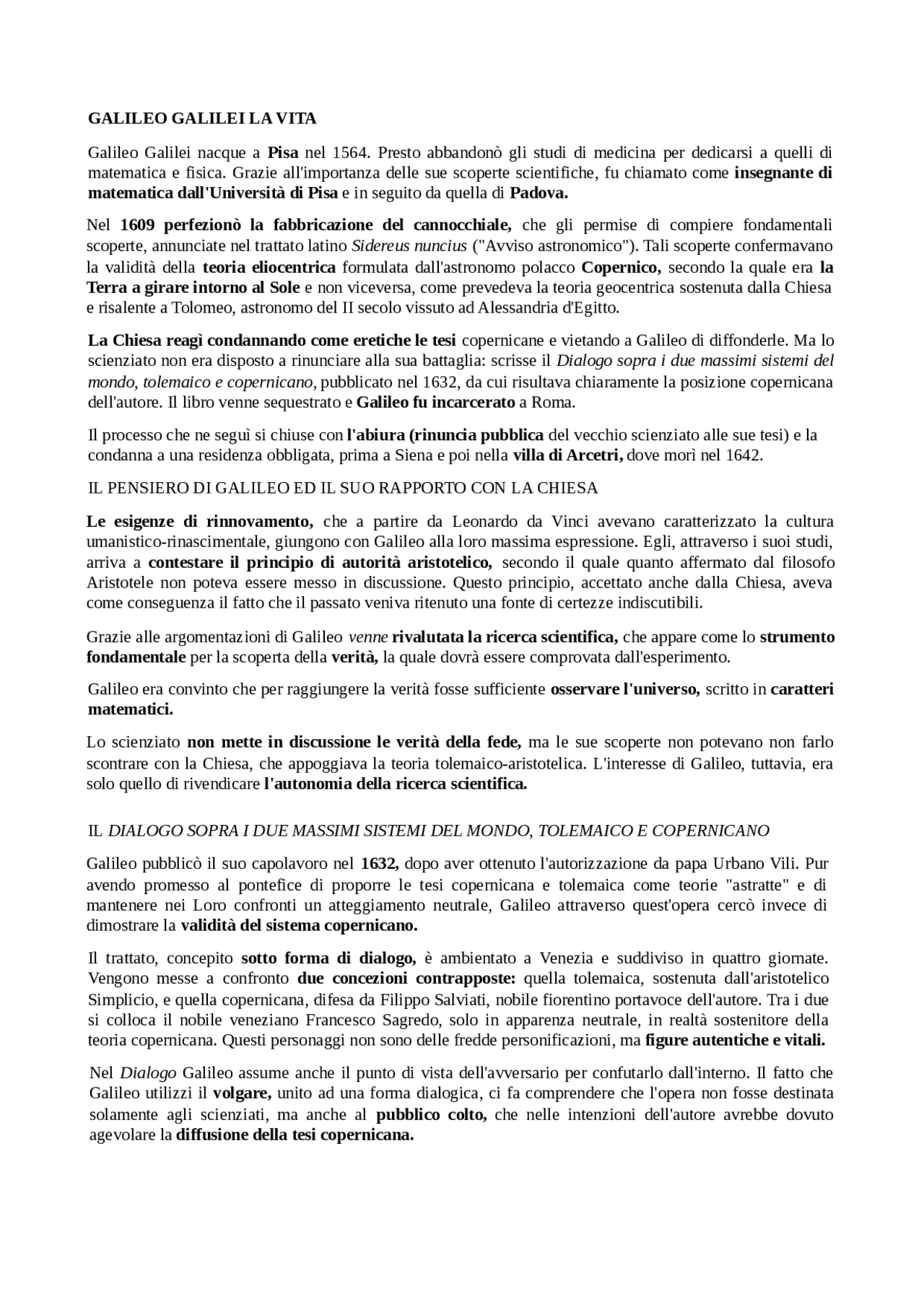 Galileo Galilei Vita E Opere Docsity