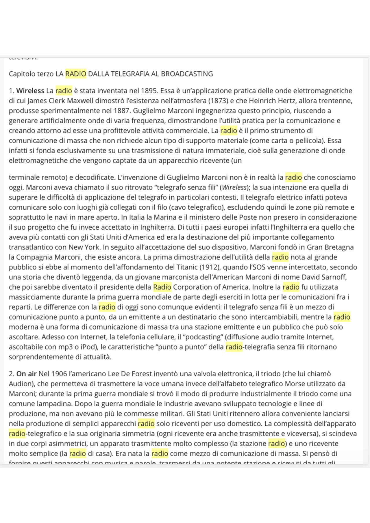 Storia Della Radio Riassunto Docsity
