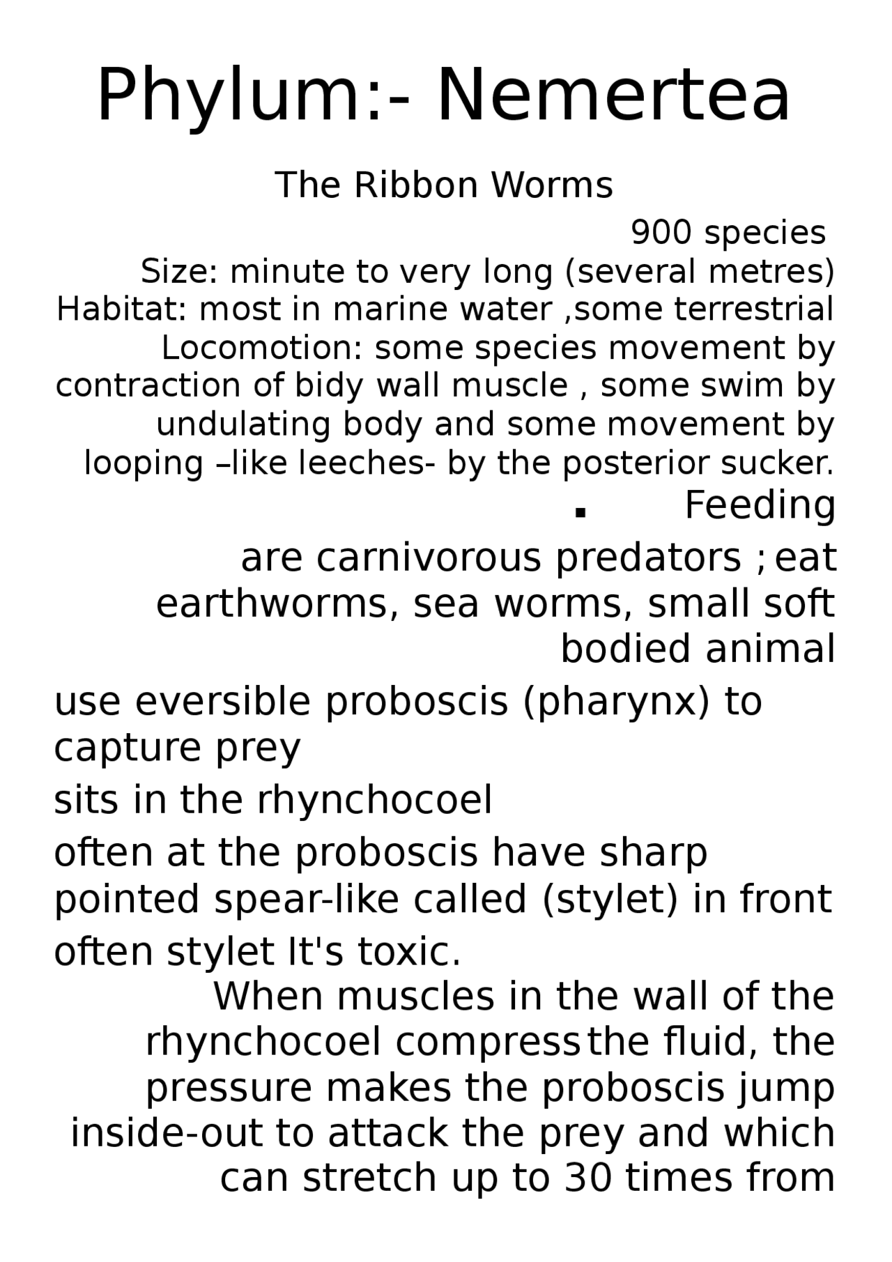 Phylum Nemertea (The Ribbon Worms) - Docsity