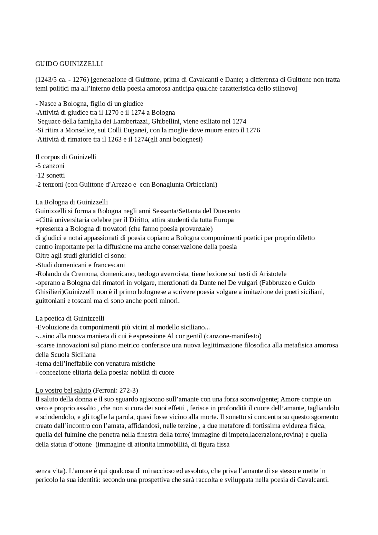 Il Poeta Guido Guinizzelli Docsity