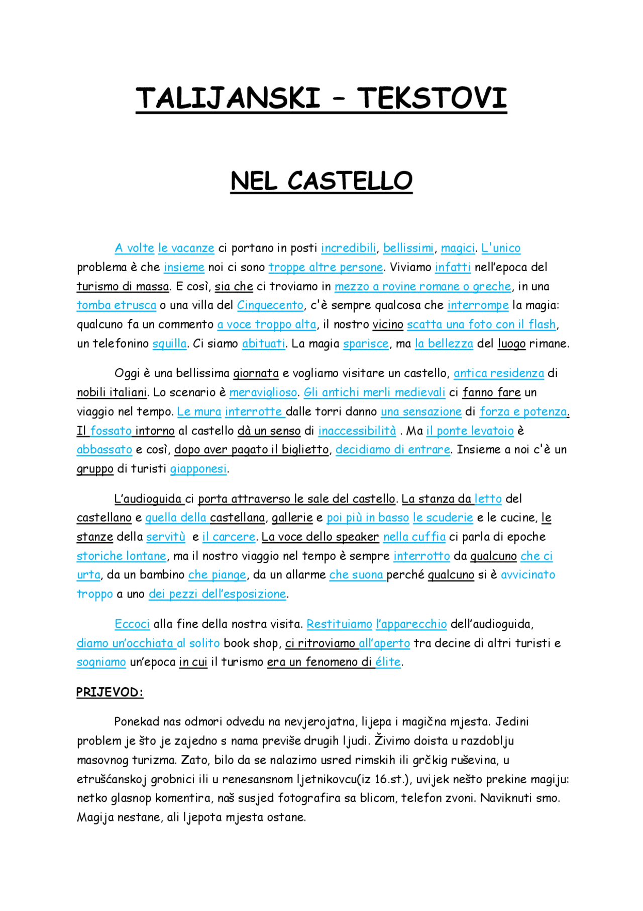 TALIJANSKI TEKSTOVI ZA CITANJE - Docsity