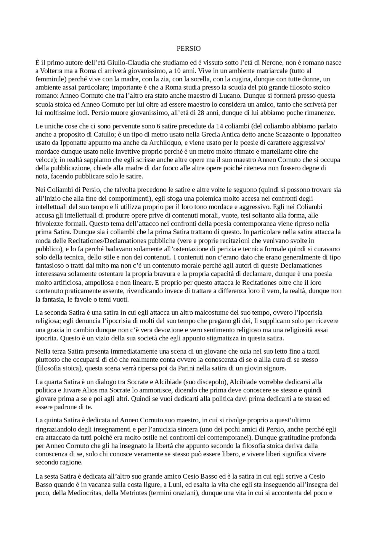 Riassunto Persio Vita Ed Opere Docsity