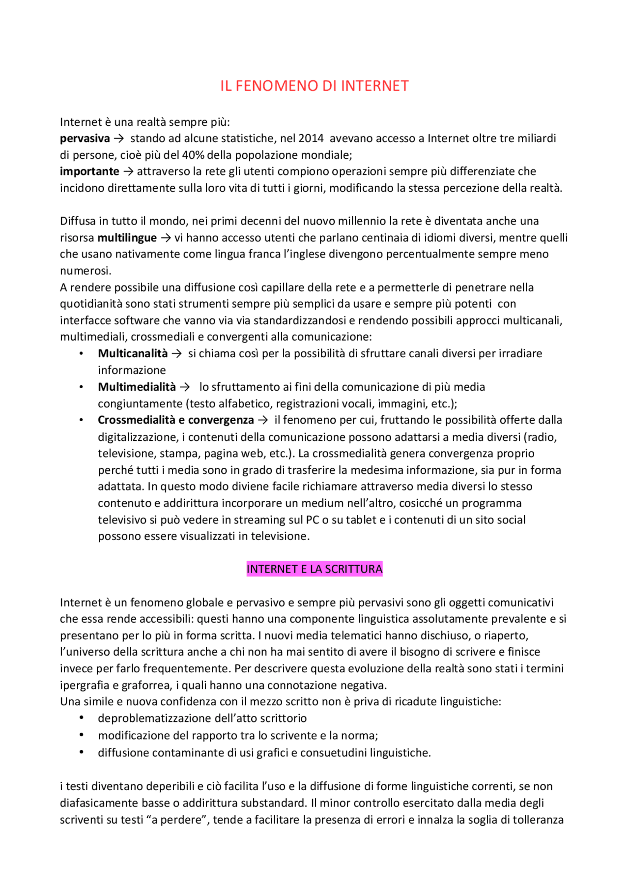Riassunto Litaliano In Rete Appunti Di Linguistica Docsity