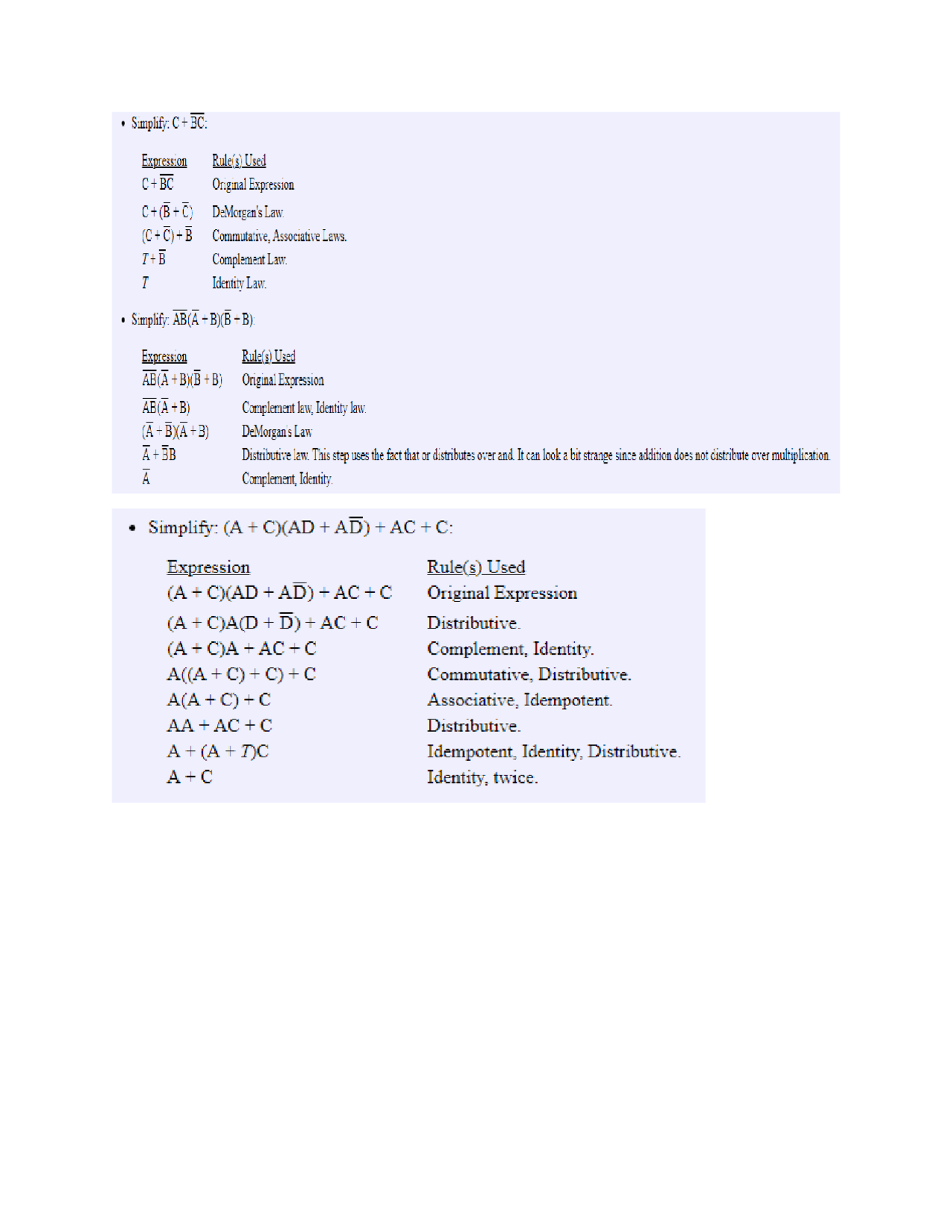 Boolean Algebra Exercise Docsity