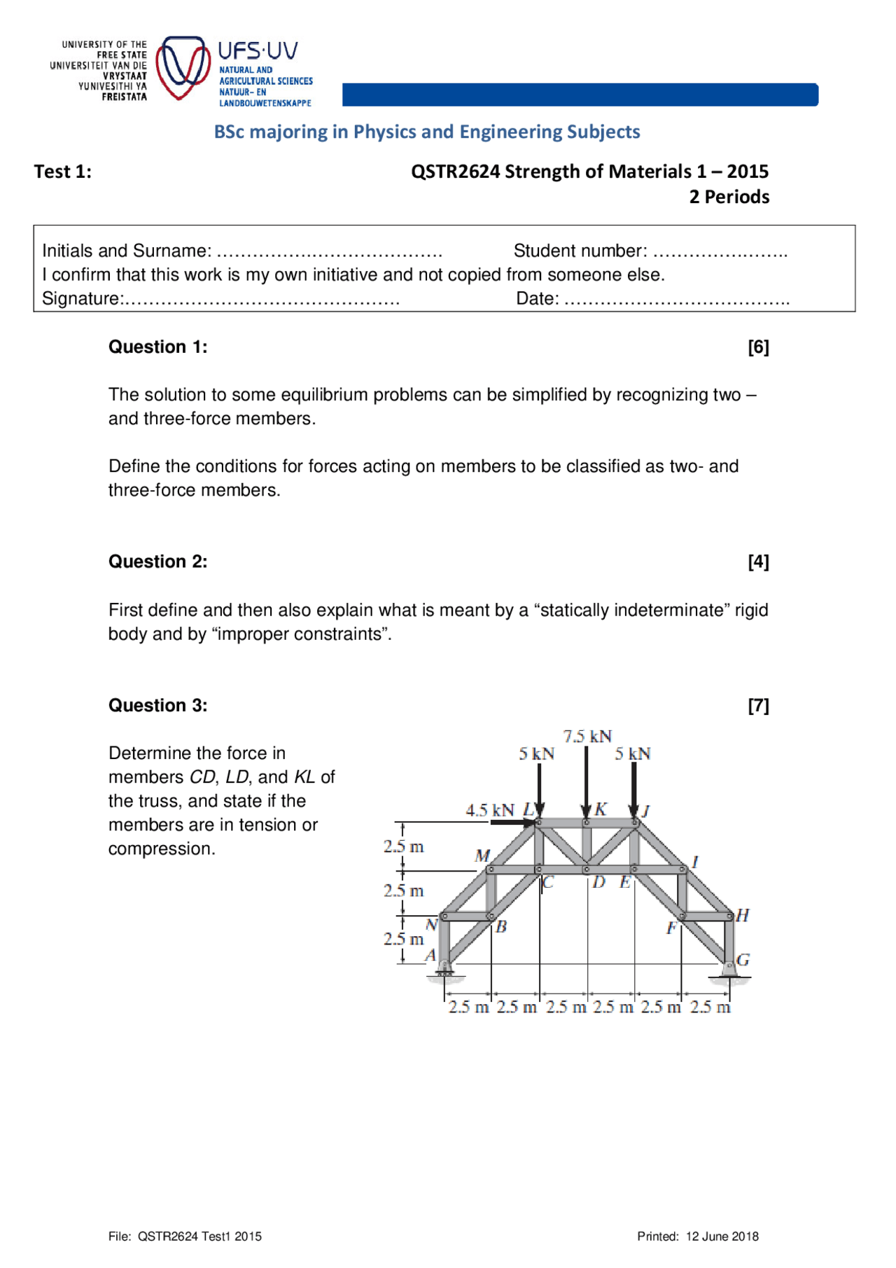Test 1 Strength Of Materials Docsity