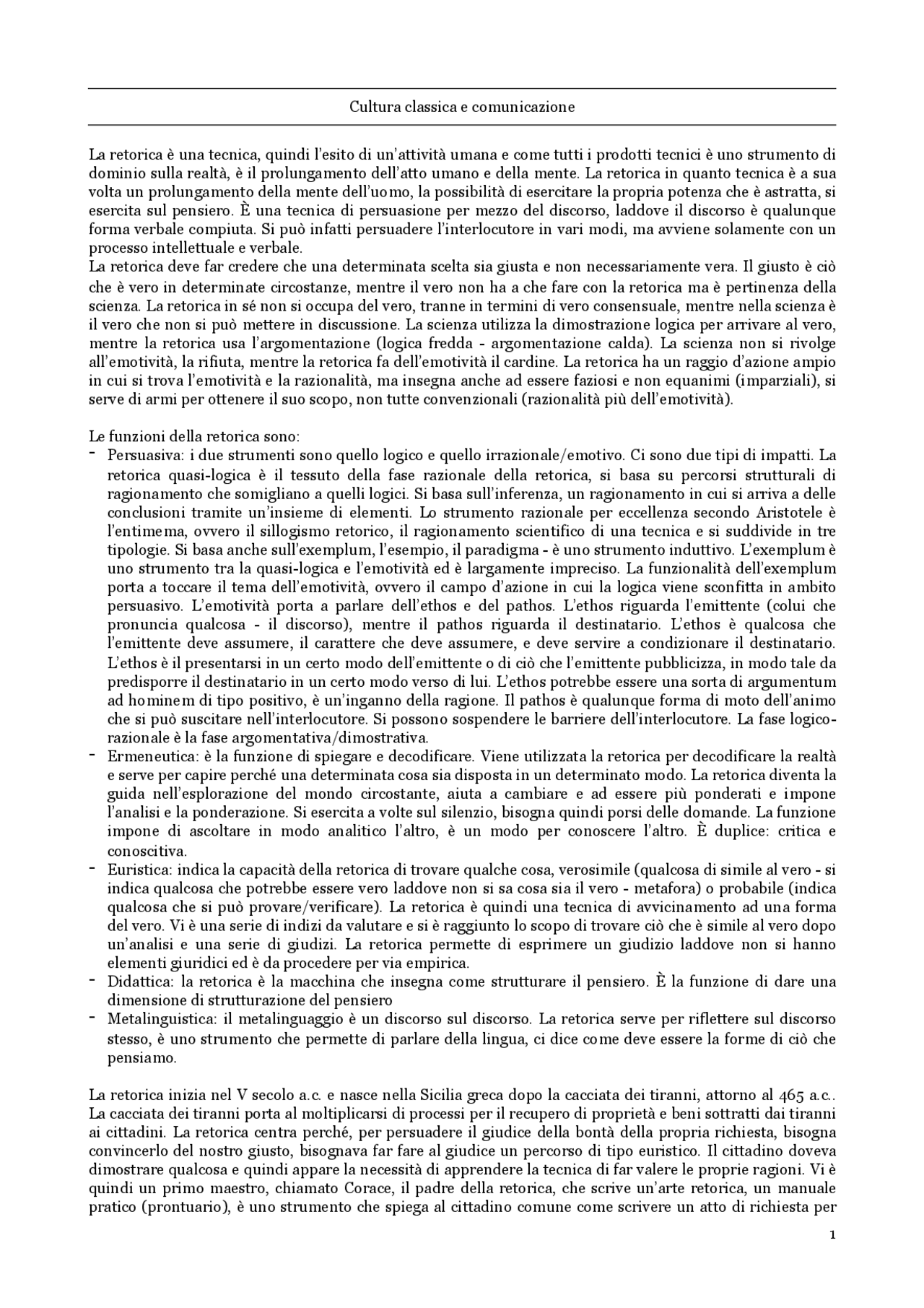 Appunti Cultura Classica Primo E Secondo Semestre Montenz Docsity