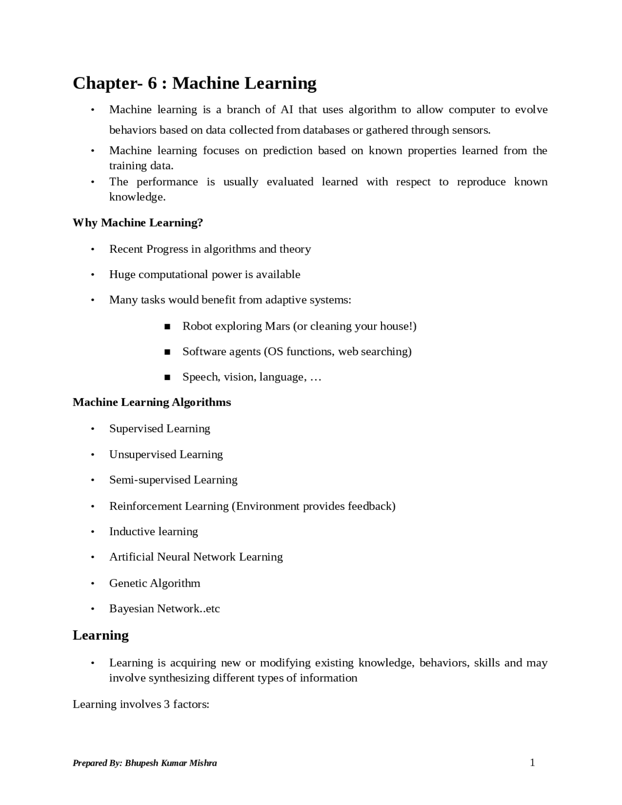 Artificial Intelligence Lecture Note Docsity