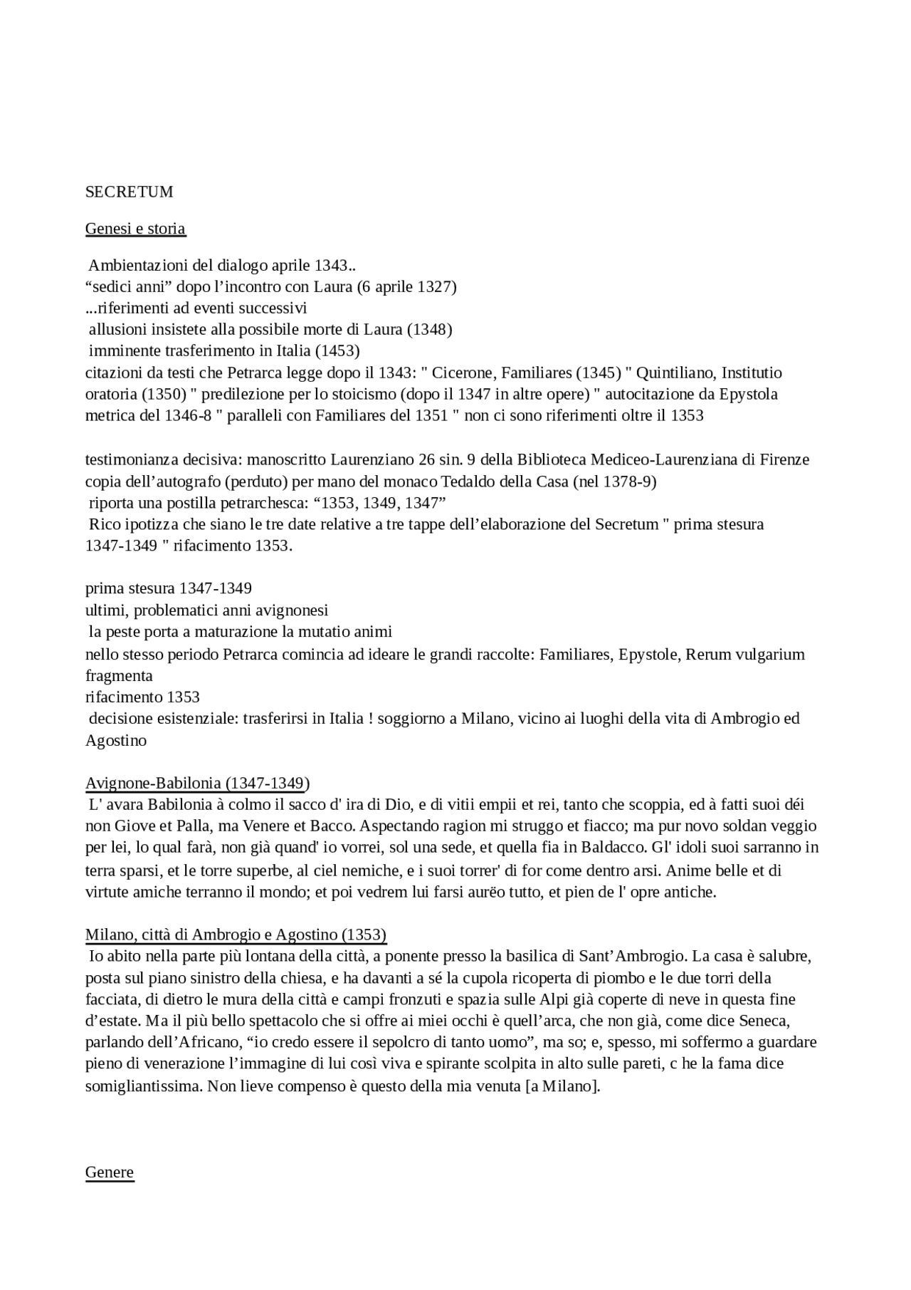 Secretum, Francesco Petrarca - Docsity