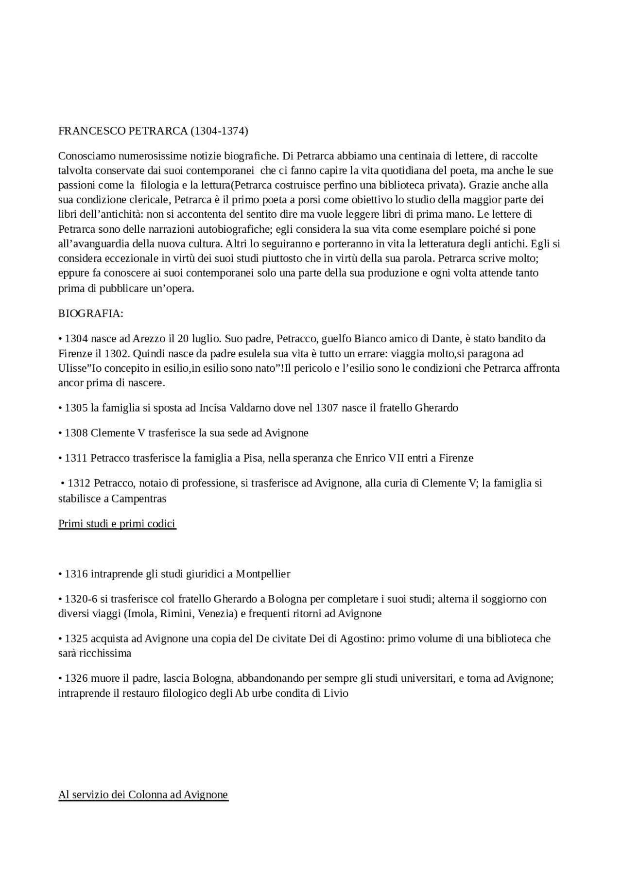 Francesco Petrarca: biografia - Docsity