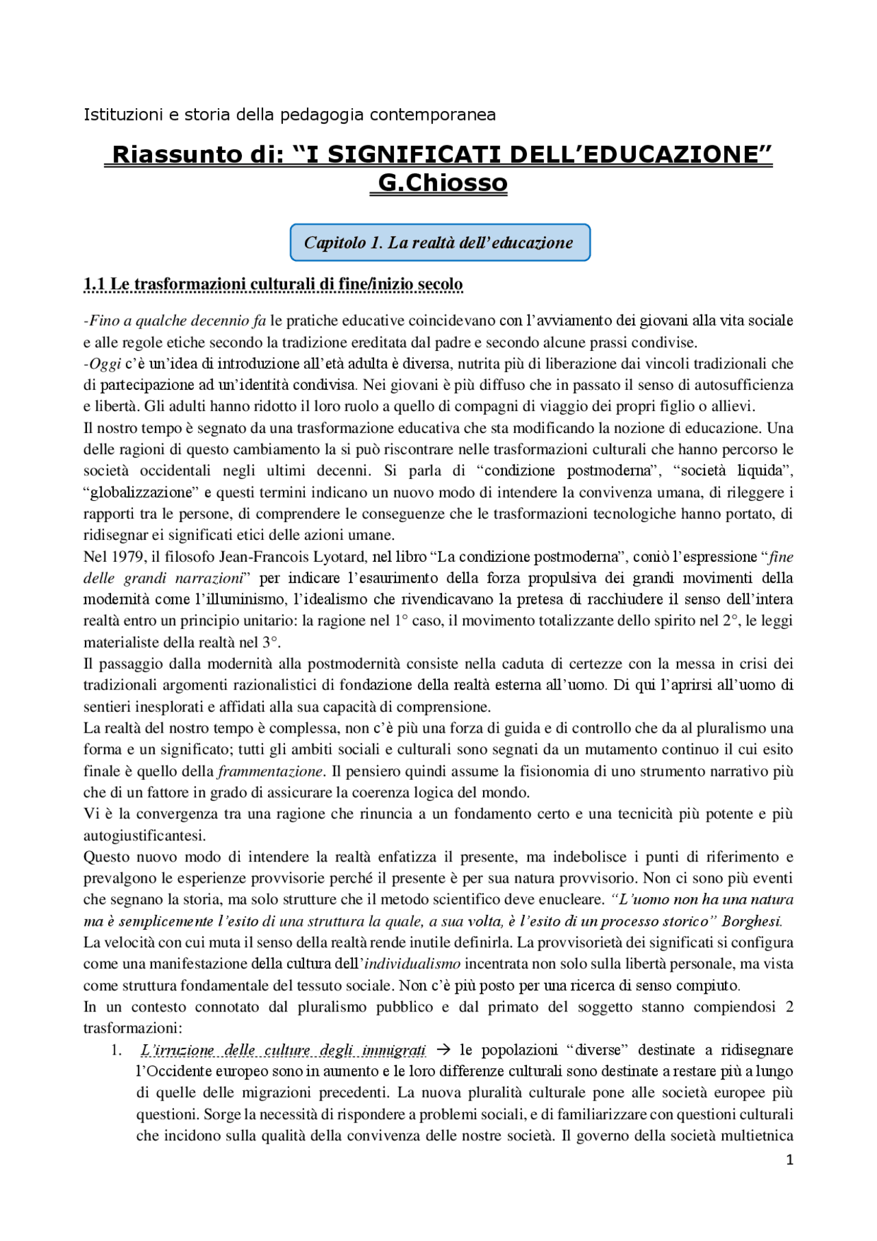 I Significati Delleducazione Chiosso Docsity