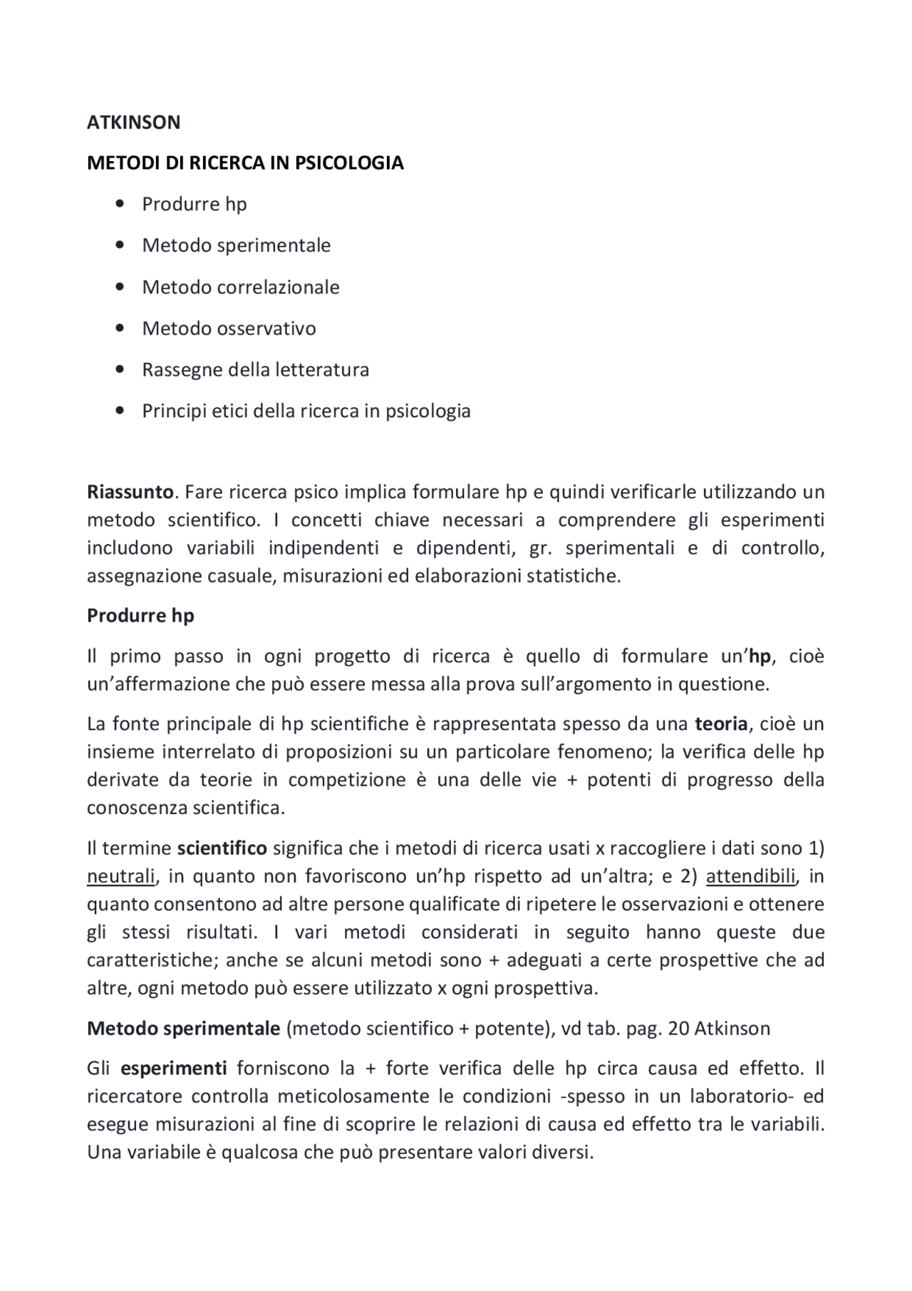 Metodi Di Ricerca In Psicologia Docsity