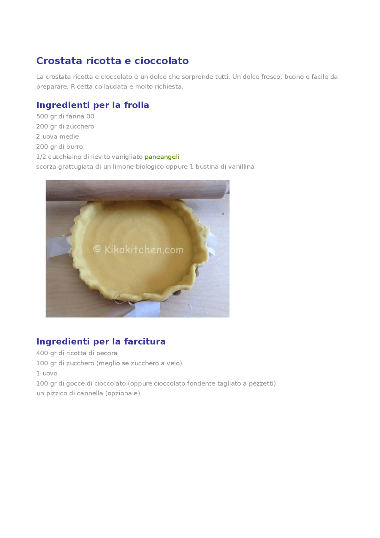 Crostata Ricotta E Cioccolato Docsity