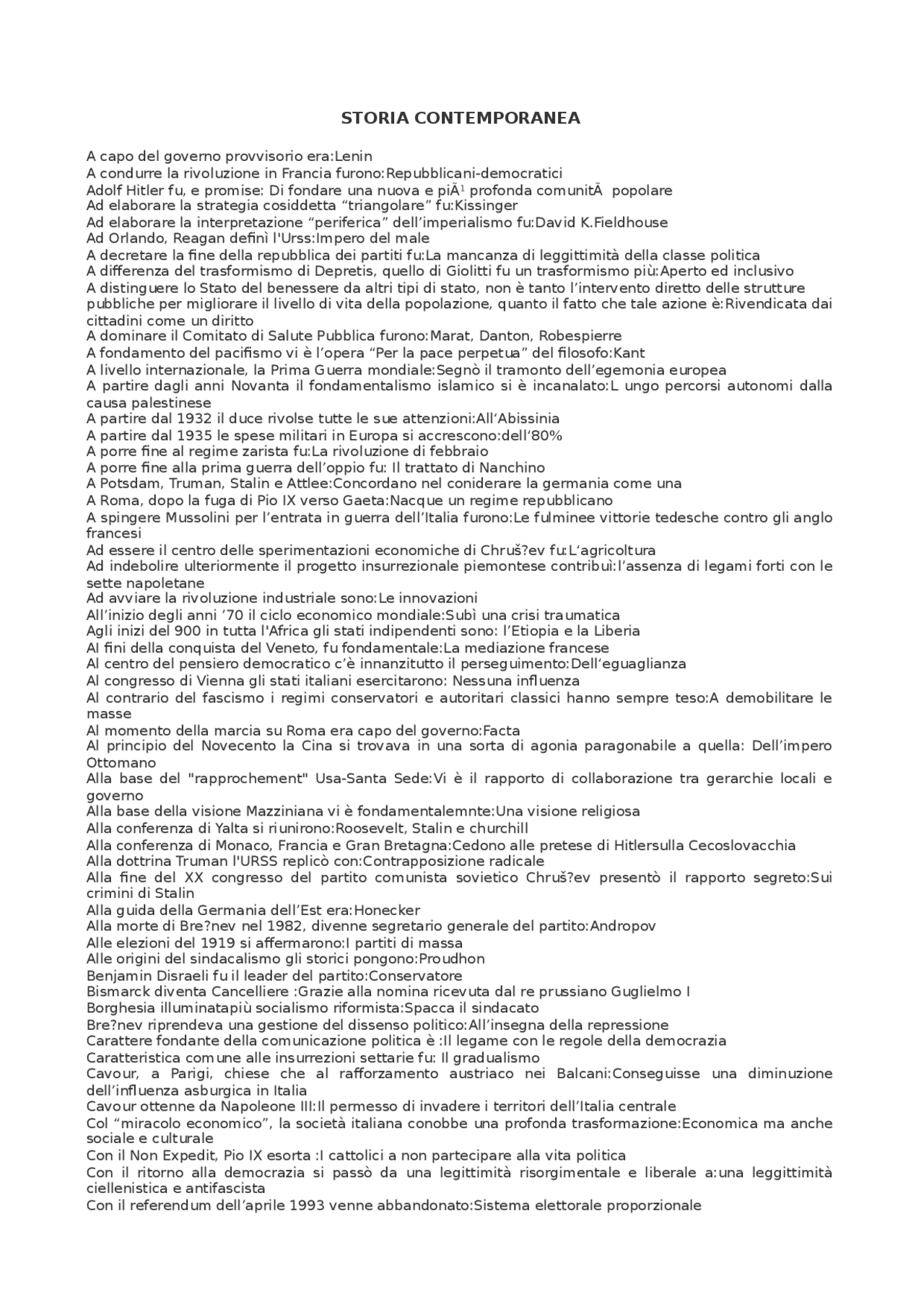 Domande Esame Di Storia Contemporanea Ma774 Unipegaso Docsity