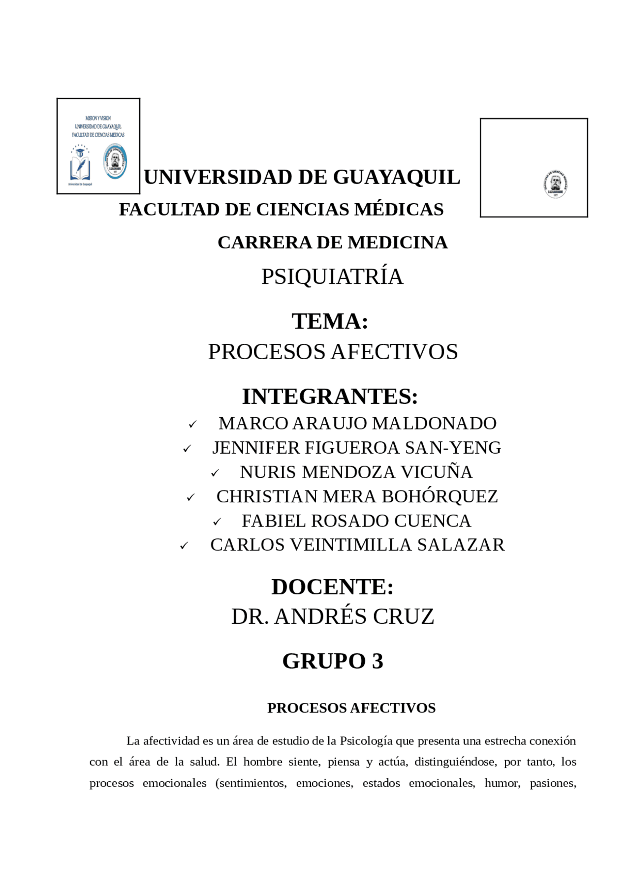 Procesos Afectivos De PsiquiatrÍa Docsity