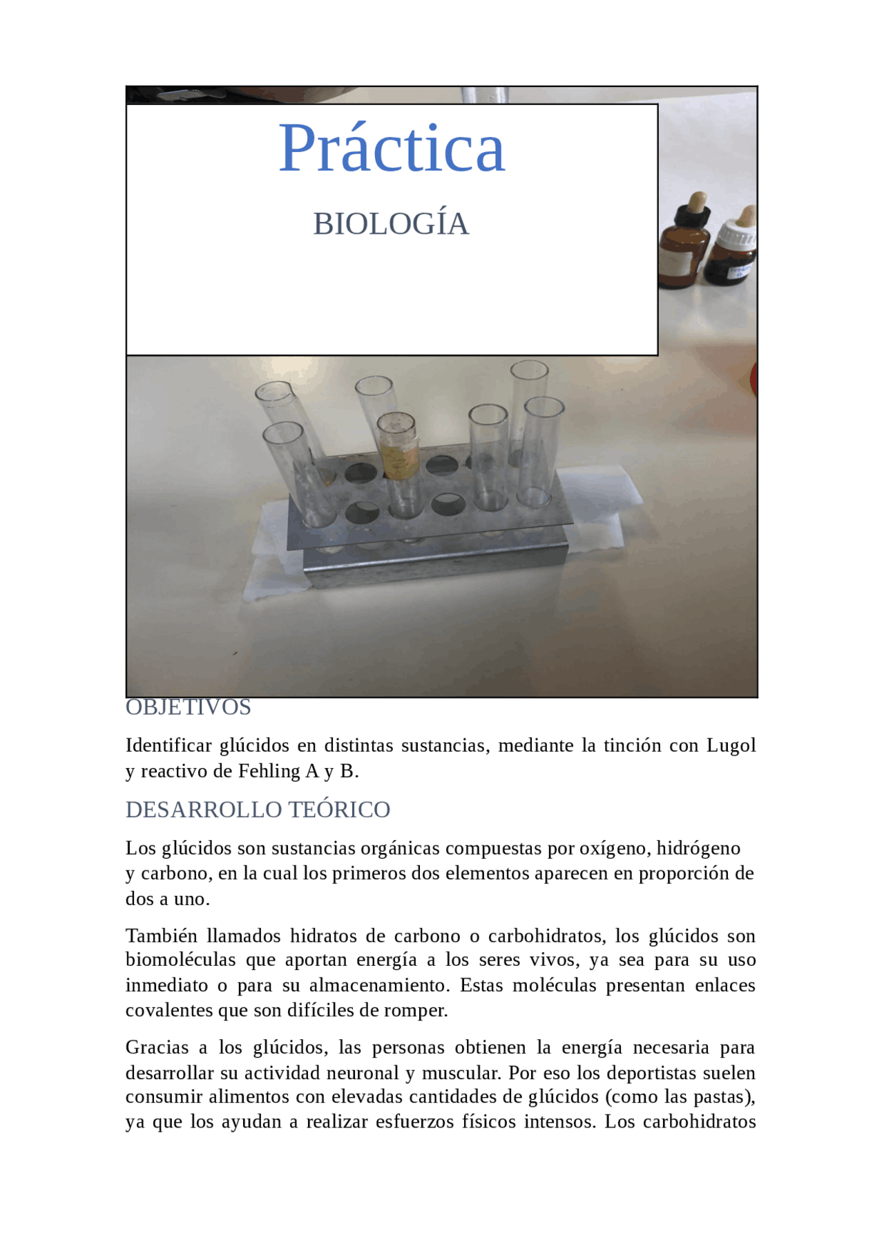 PrÁctica BiologÍa Sobre Los GlÚcidos Docsity