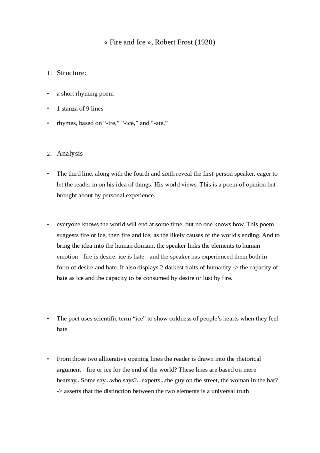 Frost Fire and Ice analysis - Docsity