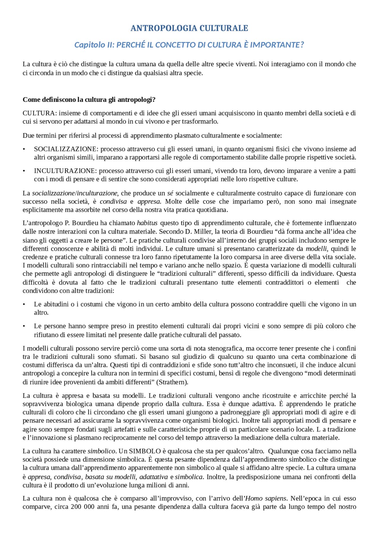 Riassunto Secondo Capitolo Schultz Lavenda Docsity