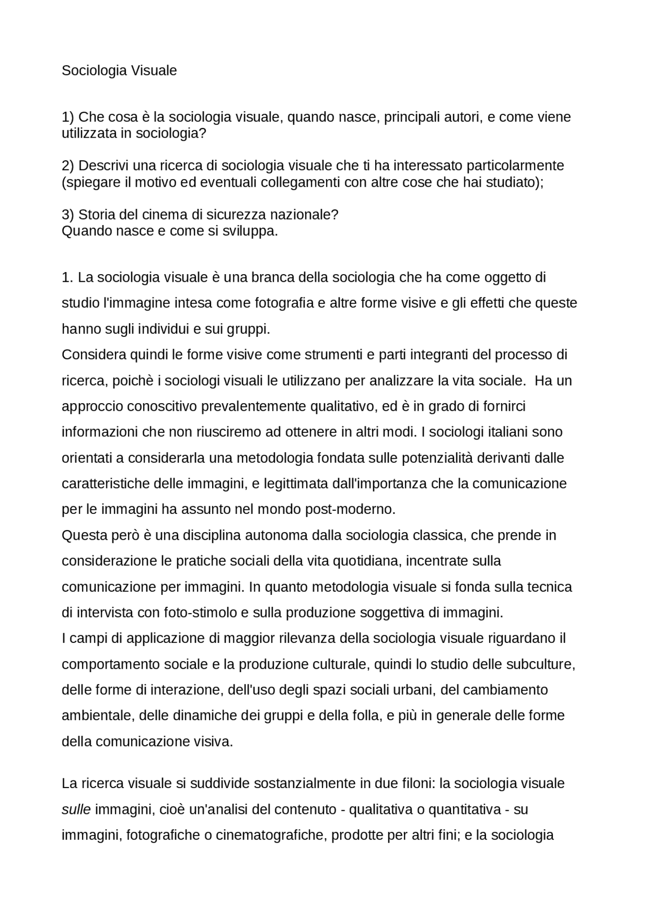 Domande E Risposte Del Compito Di Sociologia Visuale Prove Desame Di
