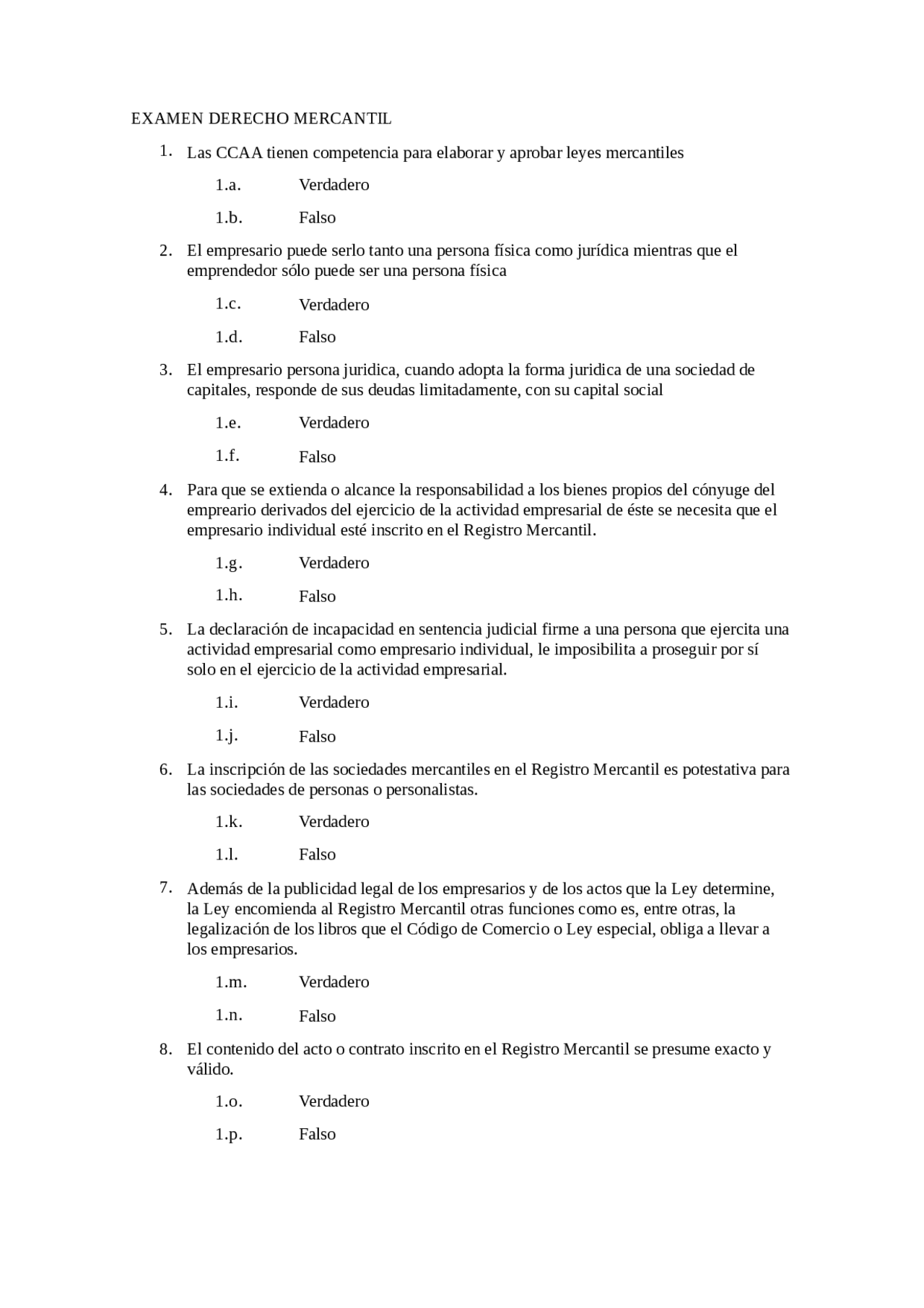 Examen Derecho Mercantil Docsity