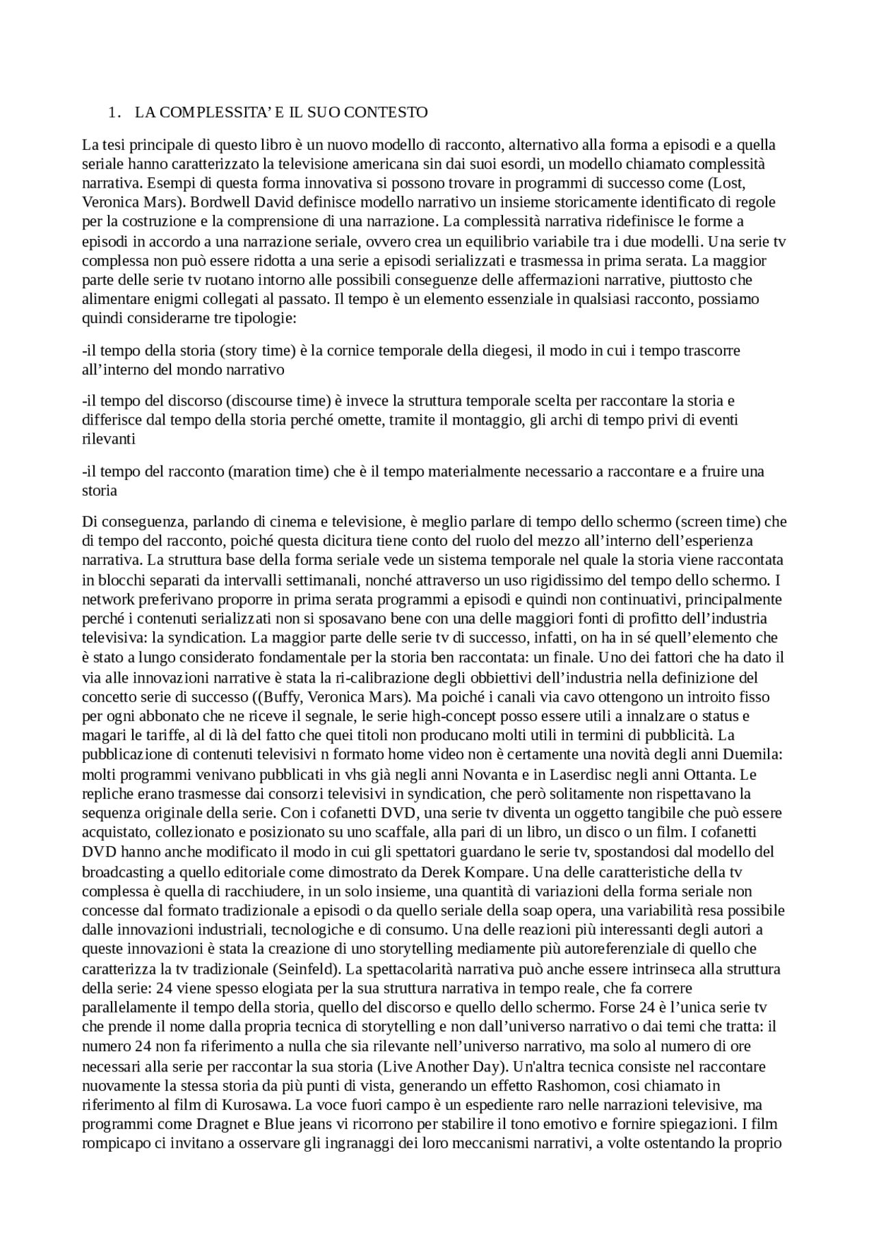 Riassunto Del Libro Complex Tv Docsity