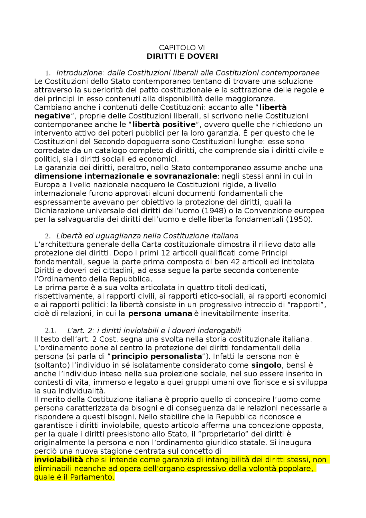 Capitolo Vi Diritti E Doveri Docsity