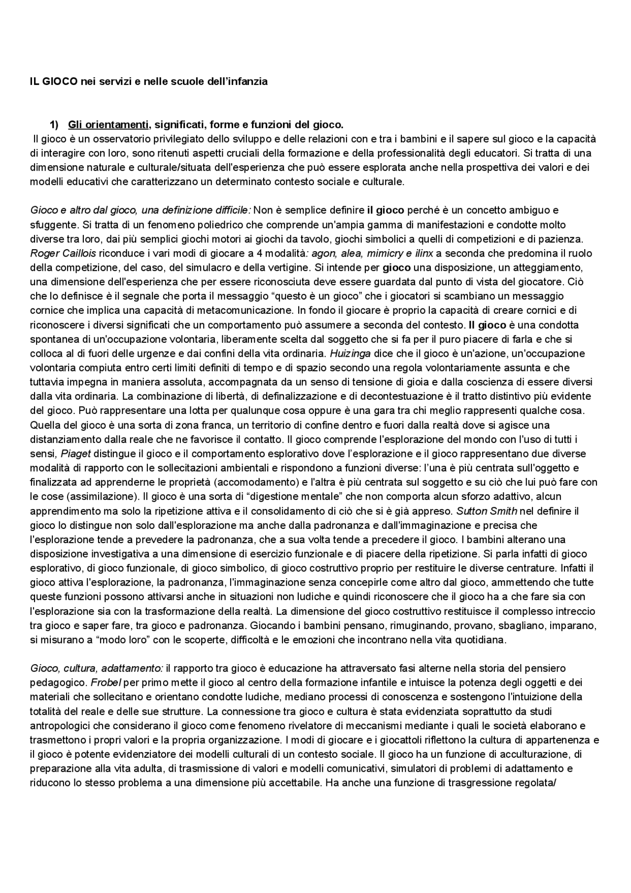 Il Gioco Nei Servizi E Nelle Scuole Per Linfanzia Docsity