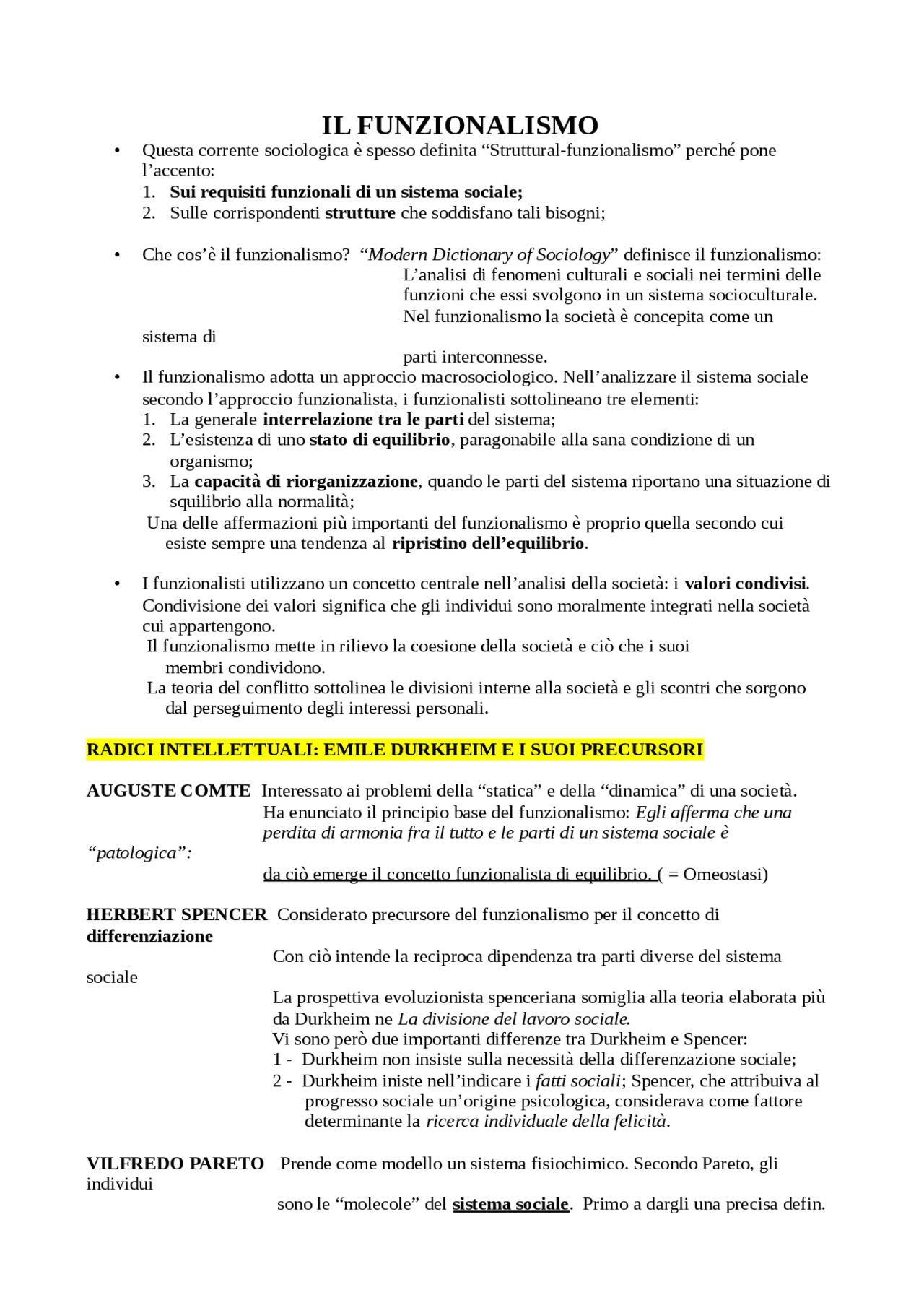 Il Funzionalismo Sociologia Scienze Politiche Unimc Docsity