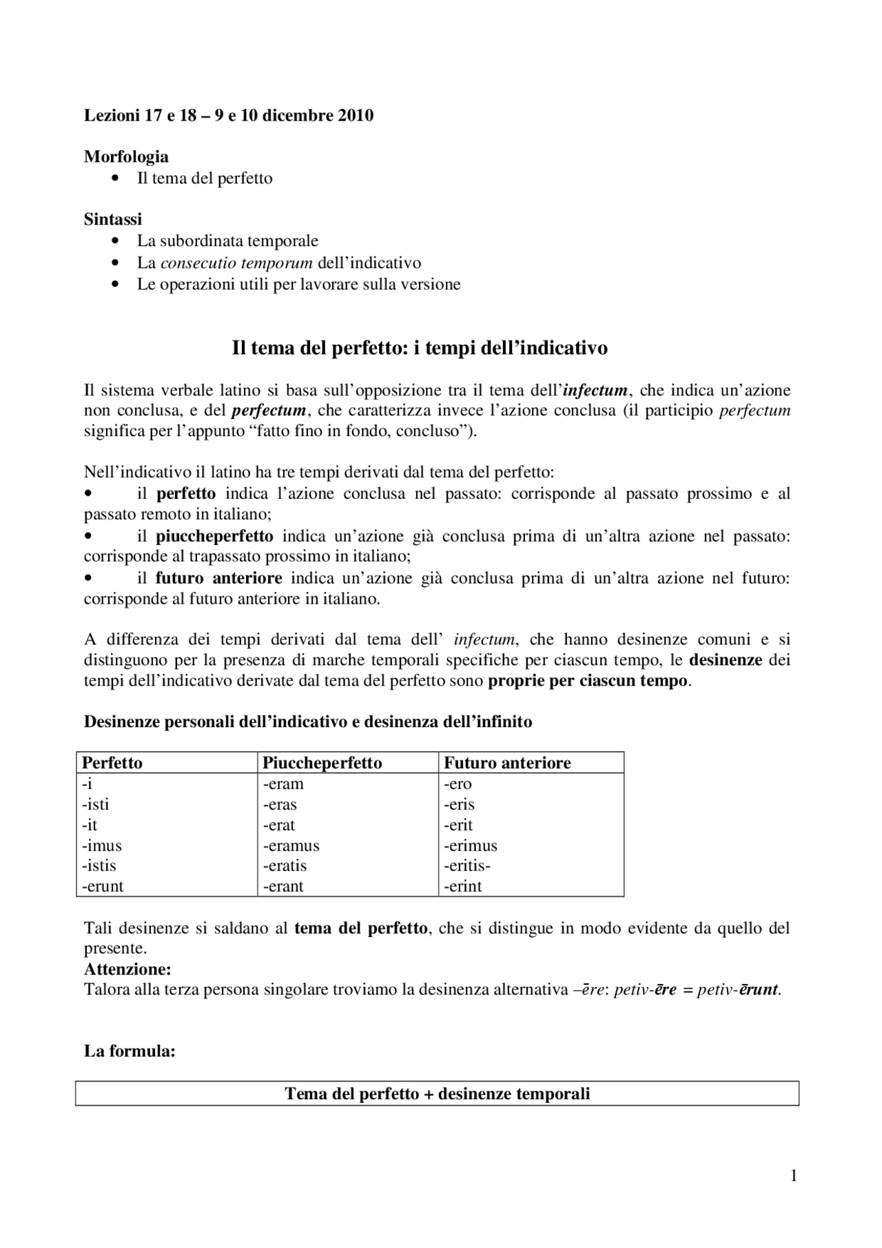 Formazione del perfetto - Docsity