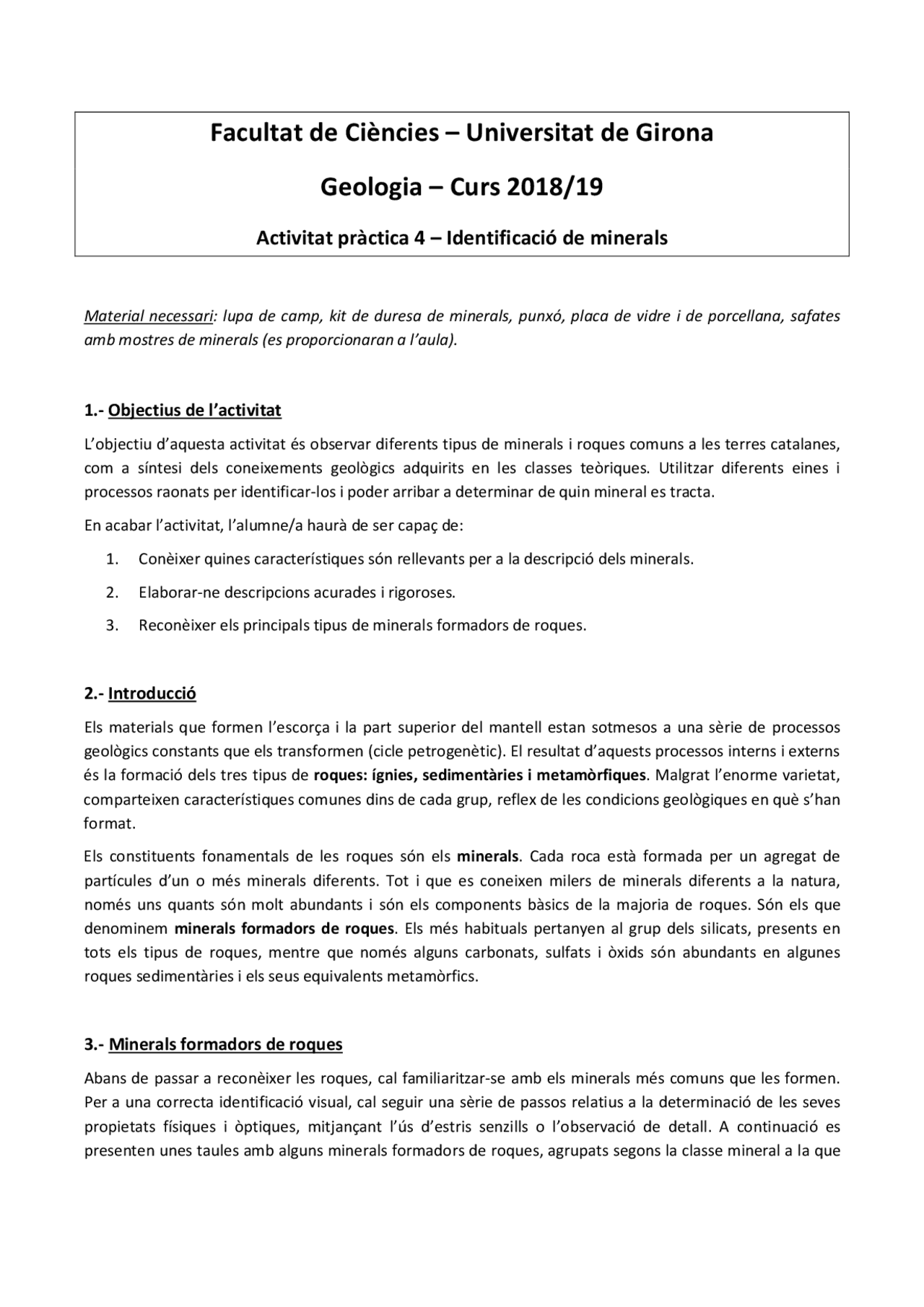 Esquema De Geologia Minerals Ejercicios De Geología Docsity