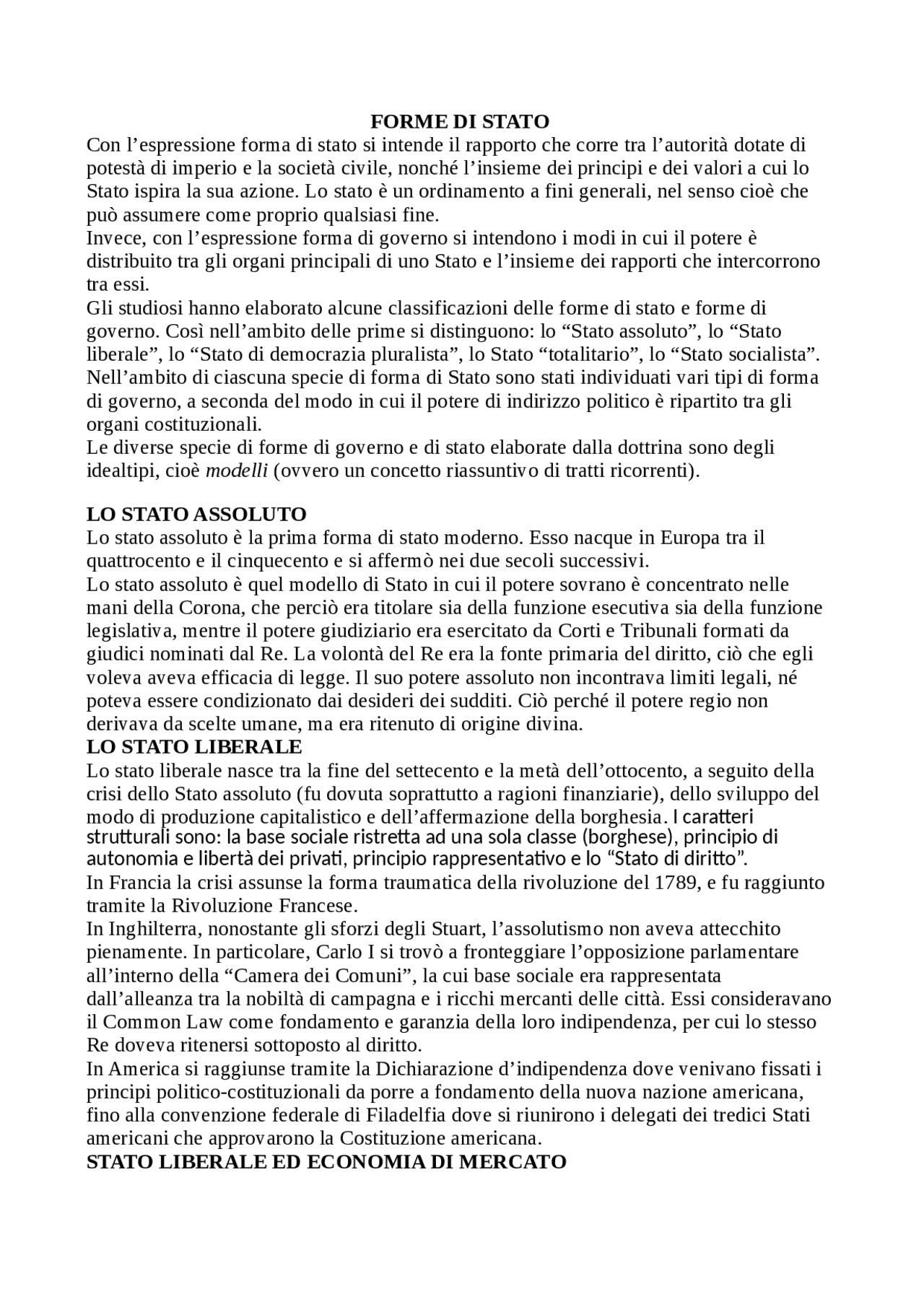Riassunto Forme Di Stato Docsity