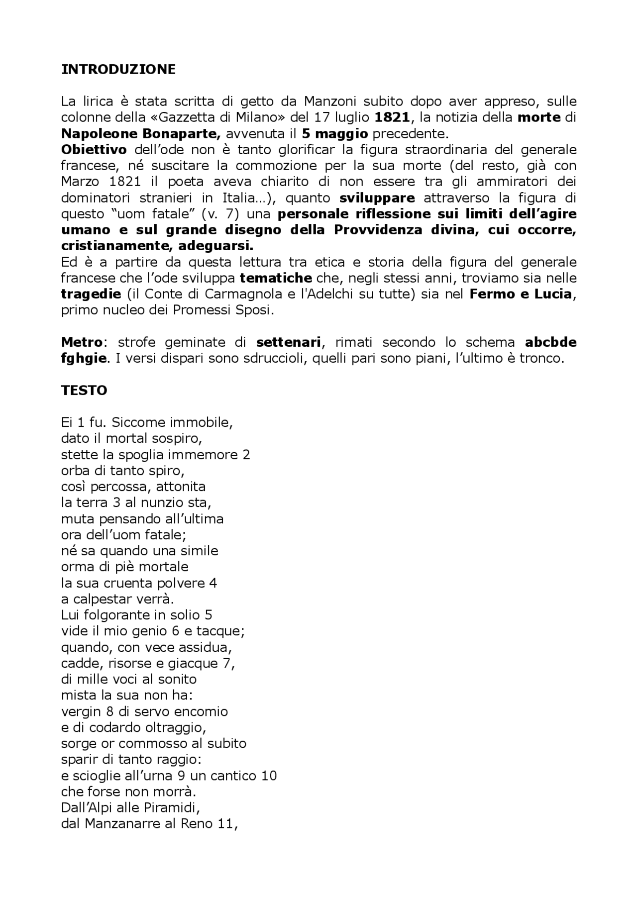 Manzoni Il Cinque Maggio Appunti Di Italiano Docsity