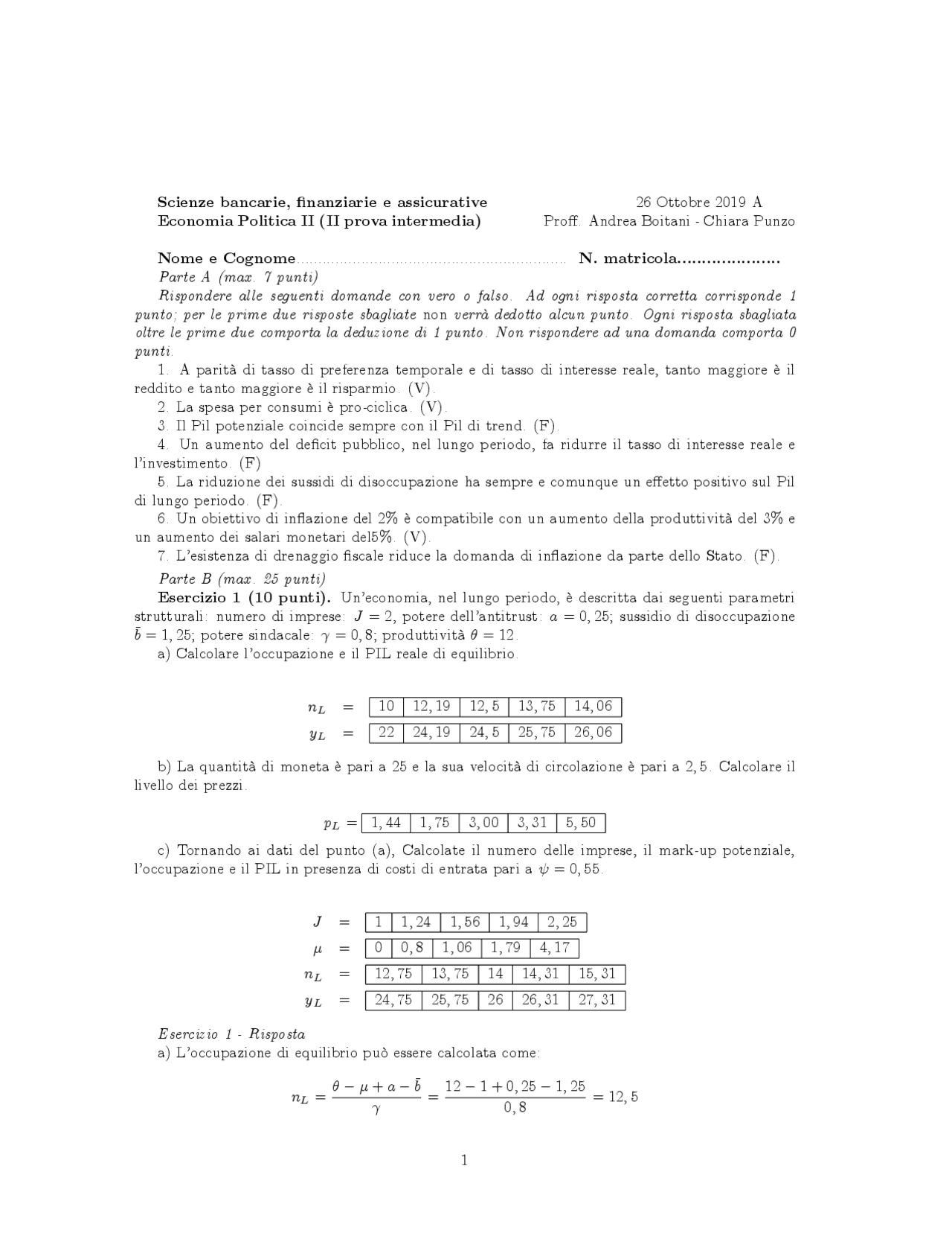 Parziale Macroeconomia Boitani Soluzioni Docsity