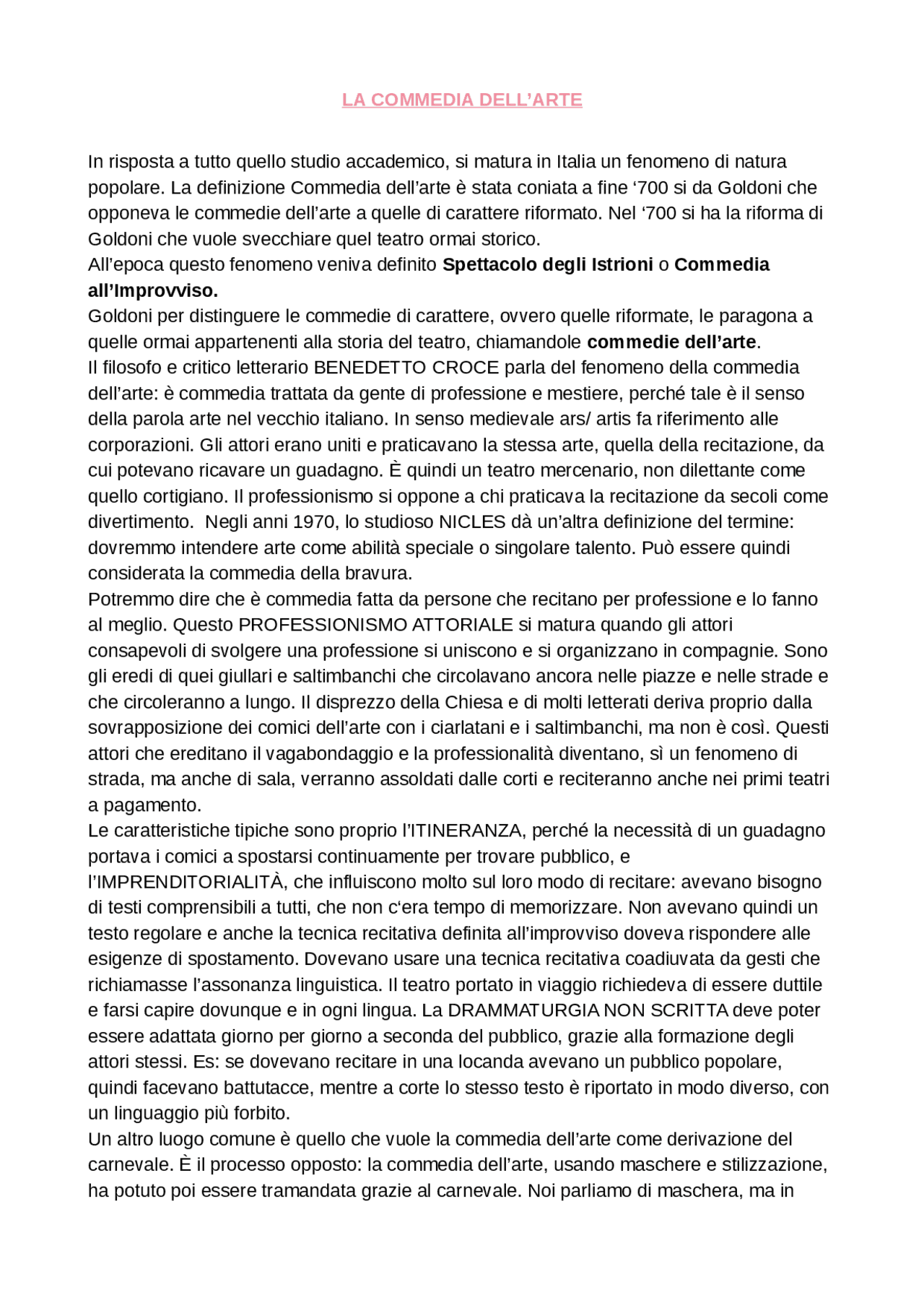 La Commedia Dellarte Appunti Docsity