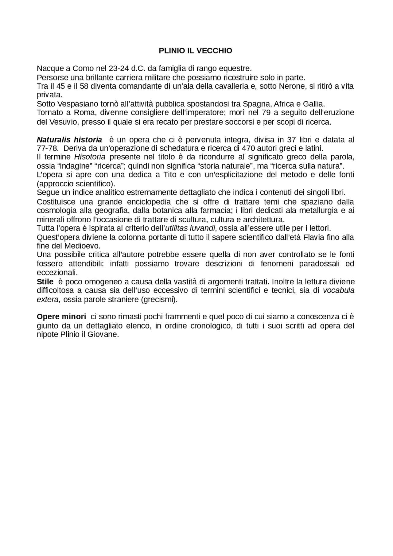 Riassunto Letteratura Latina Plinio Il Vecchio Docsity