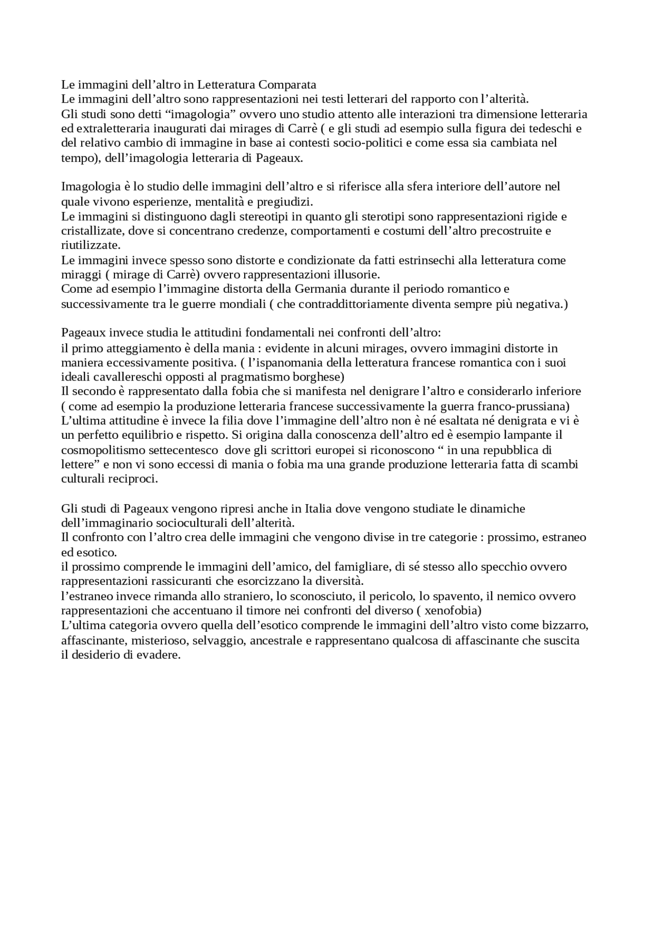 Appunti Letterature Comparate Docsity