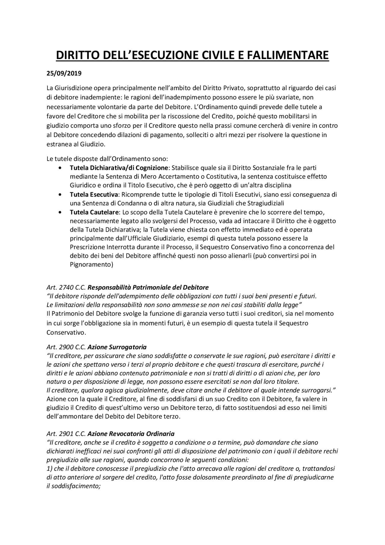 Diritto dell'Esecuzione civile e fallimentare - Esecuzione Civile Forzata | Appunti di Diritto ...