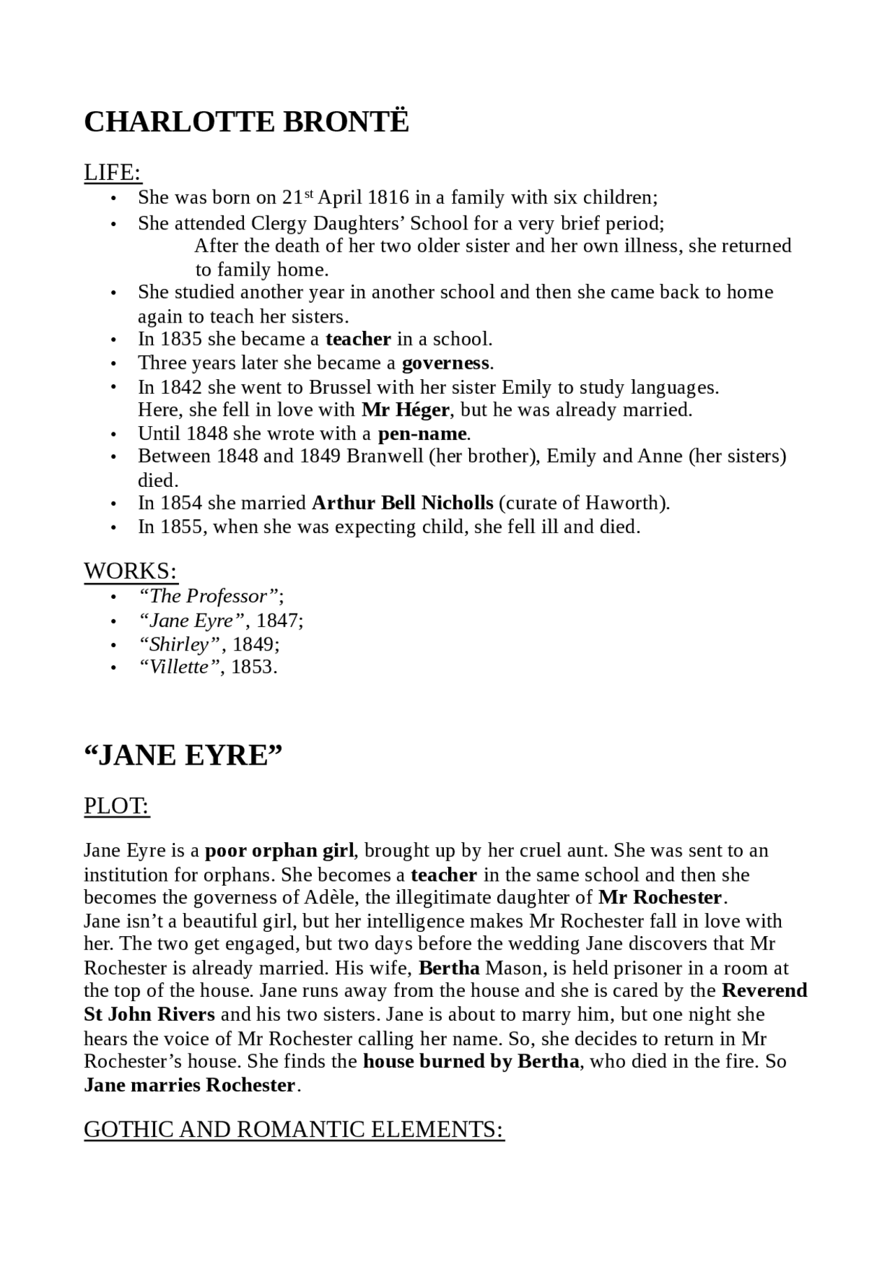 Charlotte BrontË And Jane Eyre Docsity