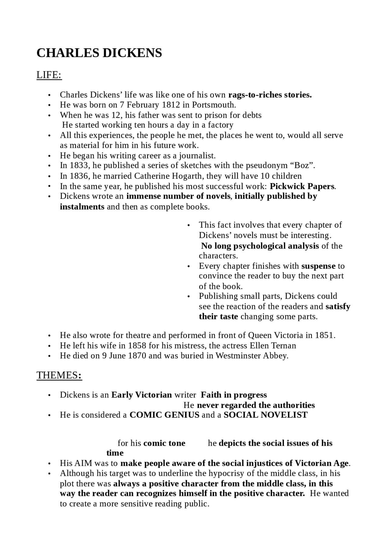 Charles Dickens Life And Works Docsity