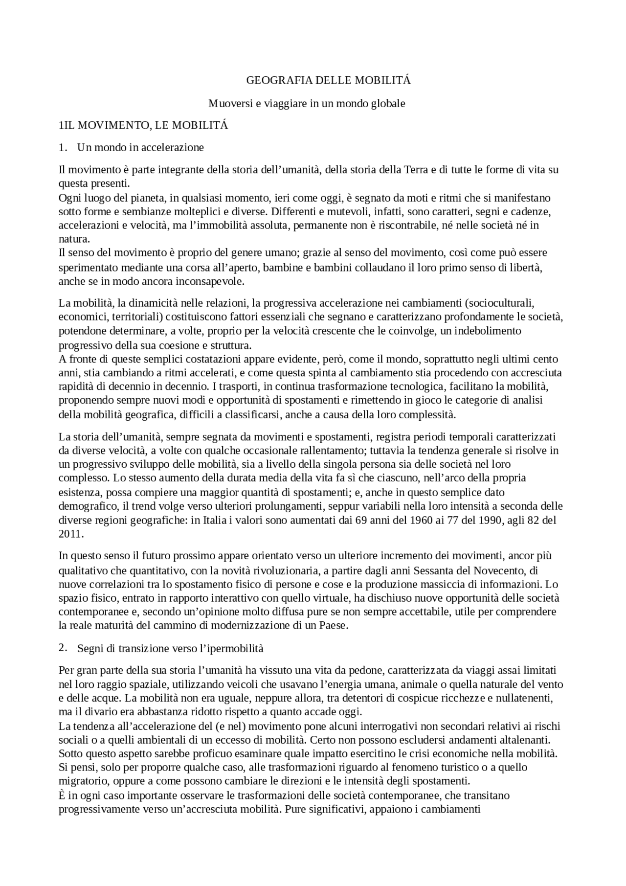 Geografia Delle Mobilità Docsity