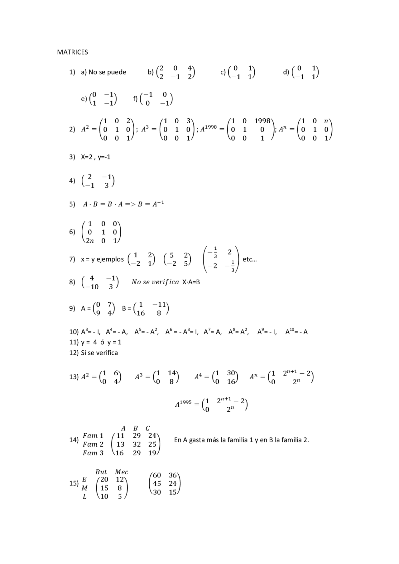 Ejercicios de Matrices - Docsity
