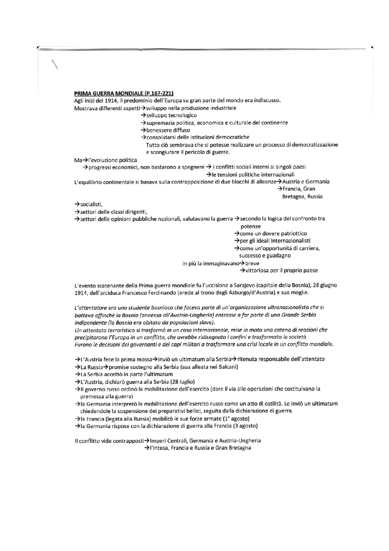 Prima Guerra Mondiale Docsity