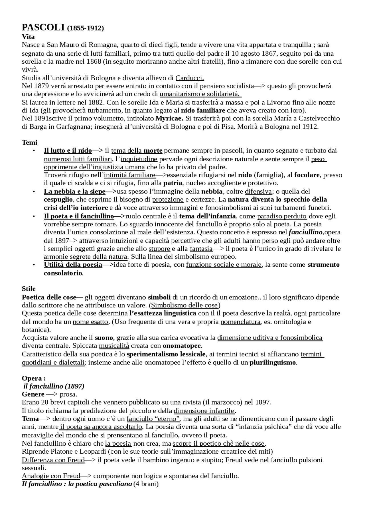 Riassunti Di Pascoli Docsity