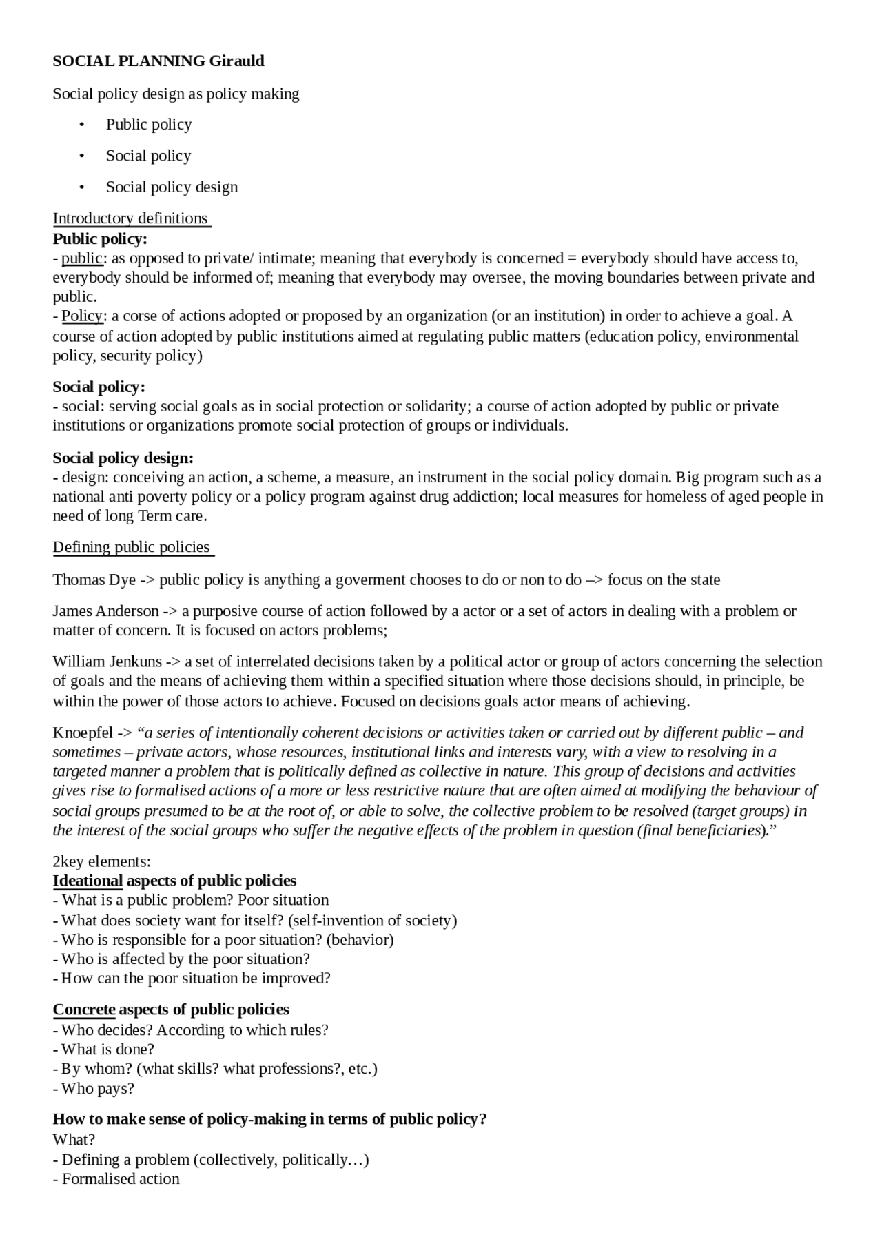 Appunti Di Social Planning Corso Tenuto Dal Prof Giraud Docsity