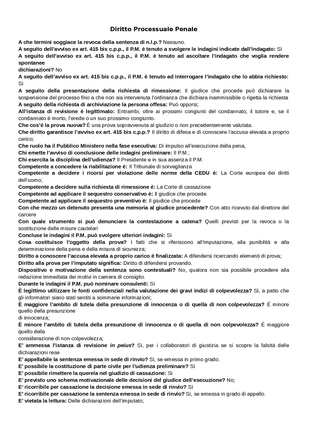 Diritto Processuale Penale Completo Aggiornato Docsity