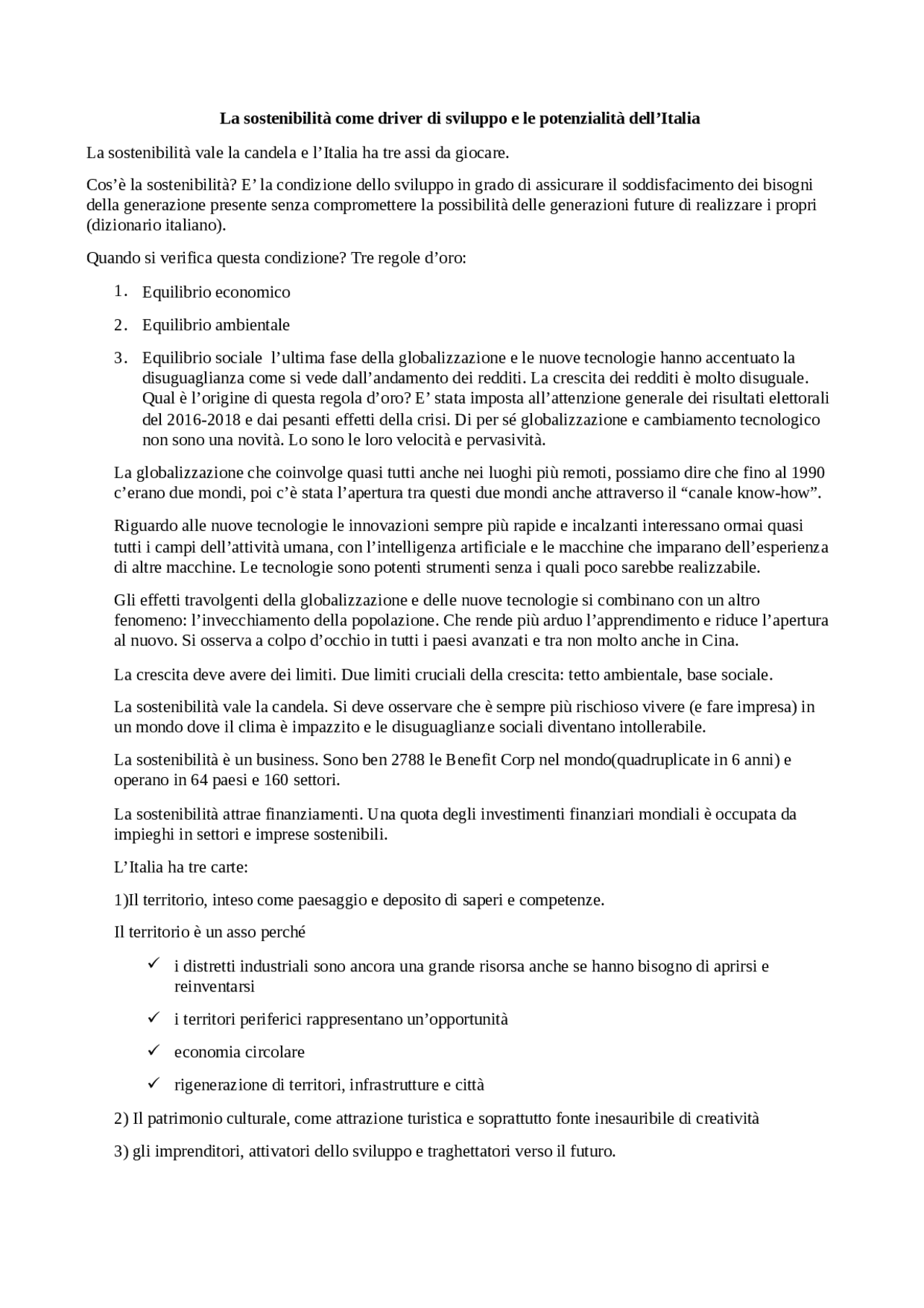 Lezione Sulla Sostenibilità Docsity