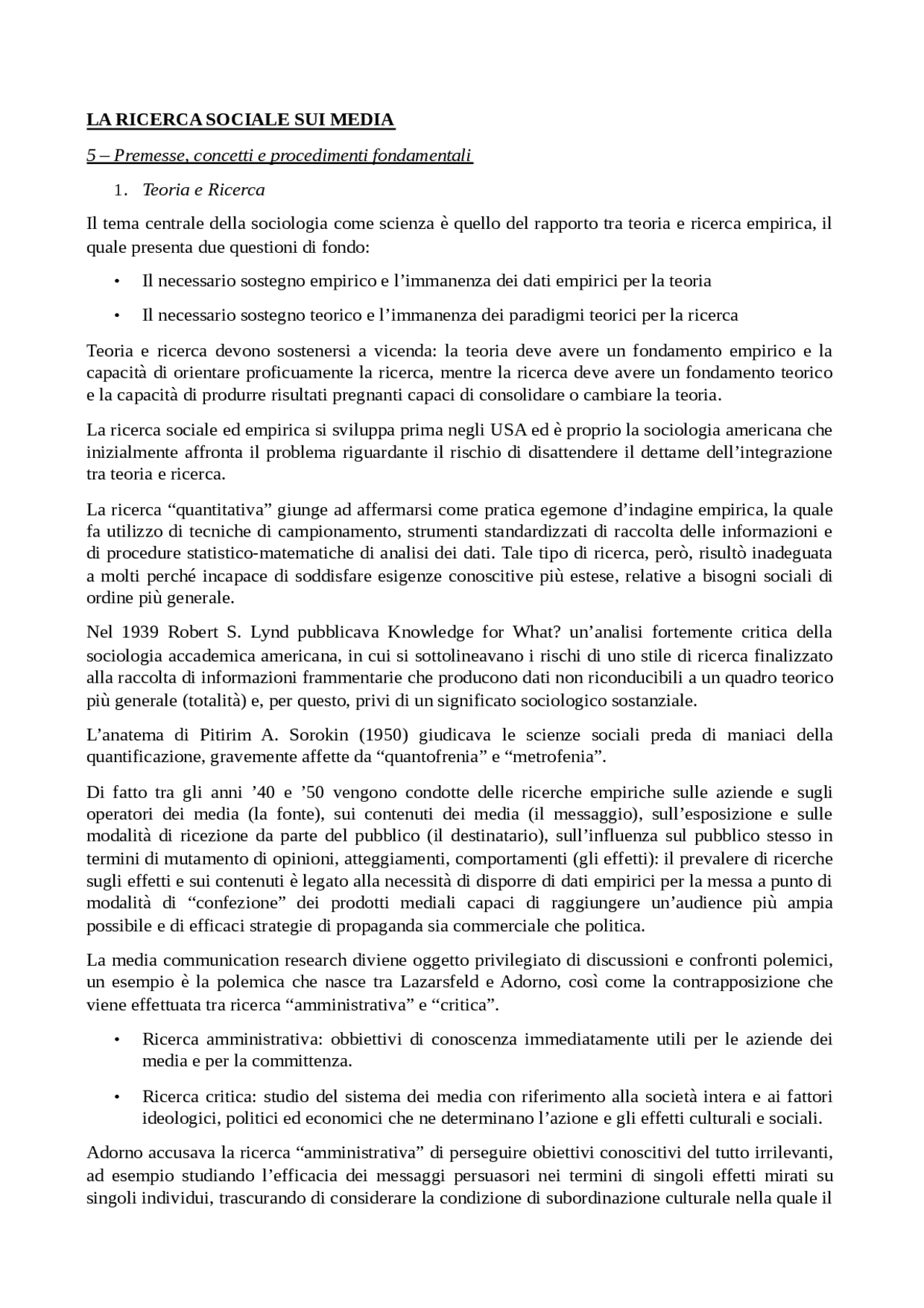 La Ricerca Sociale Sui Media Docsity