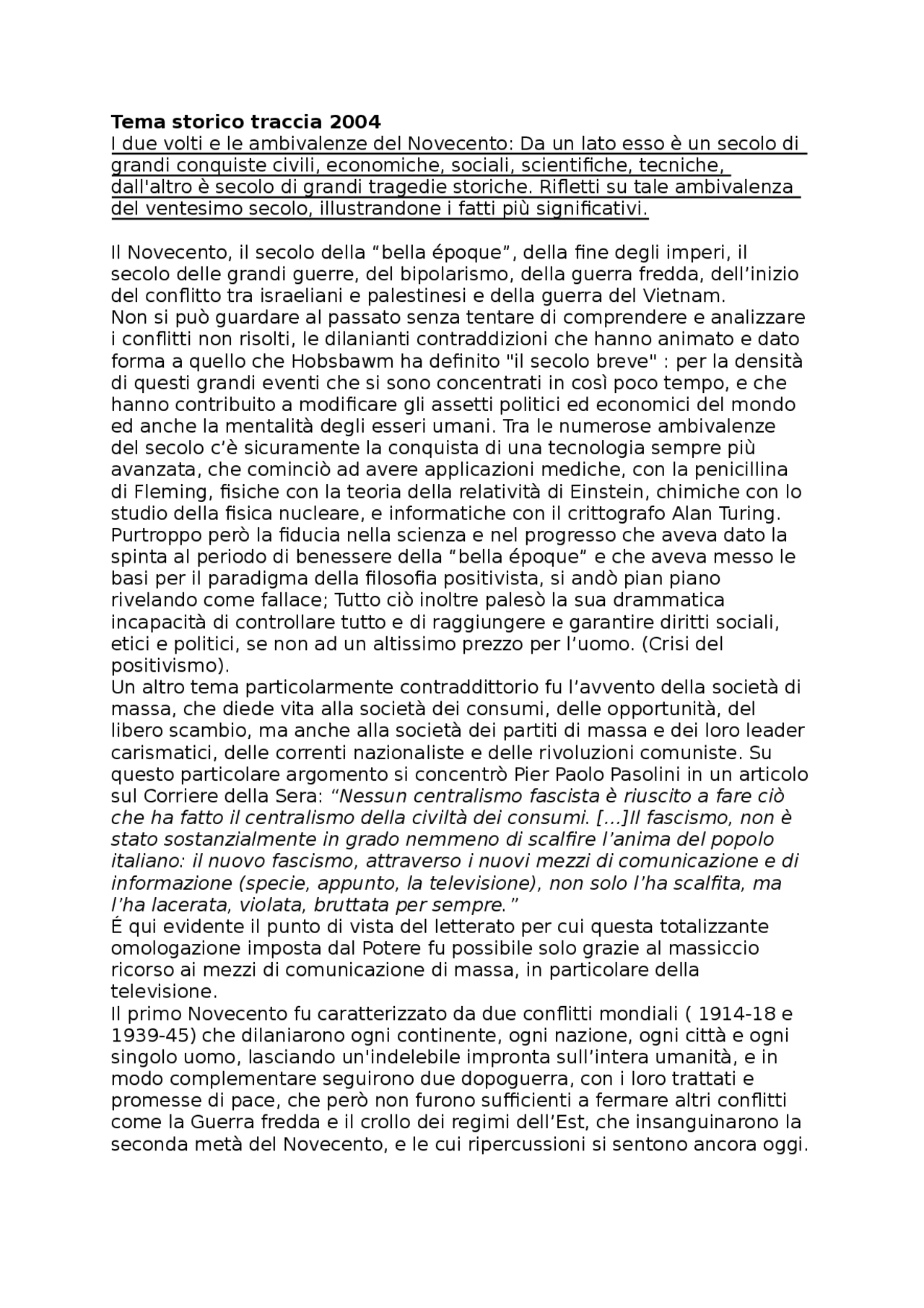 Tema storico traccia della maturità 2004 - Docsity
